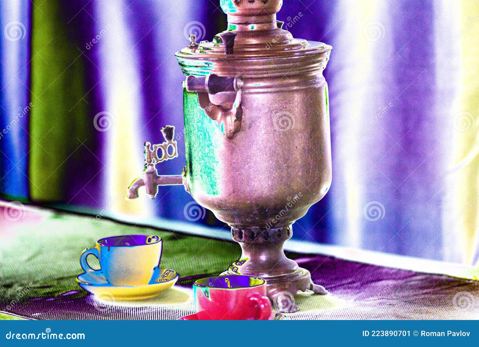 Russian Copper Samovar and Tea Cups on the Table Stock Image - Image of ...