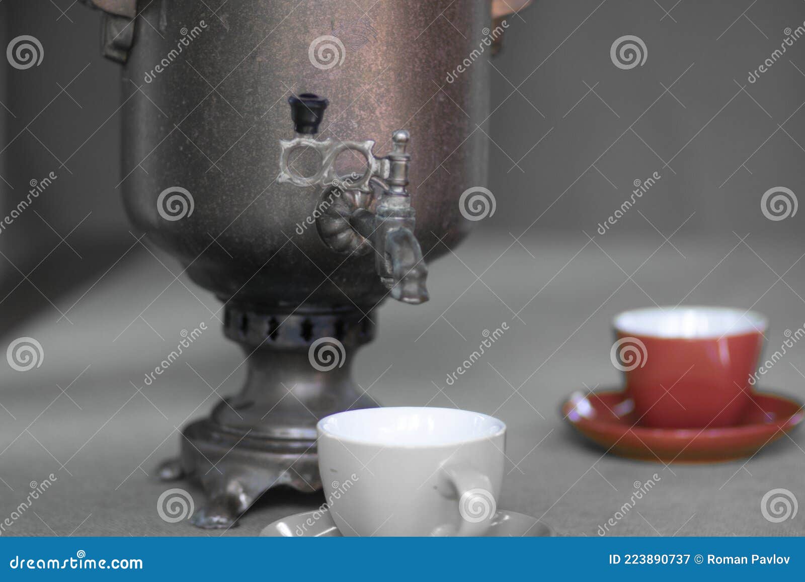 Russian Copper Samovar And Tea Cups On The Table Royalty-Free Stock ...