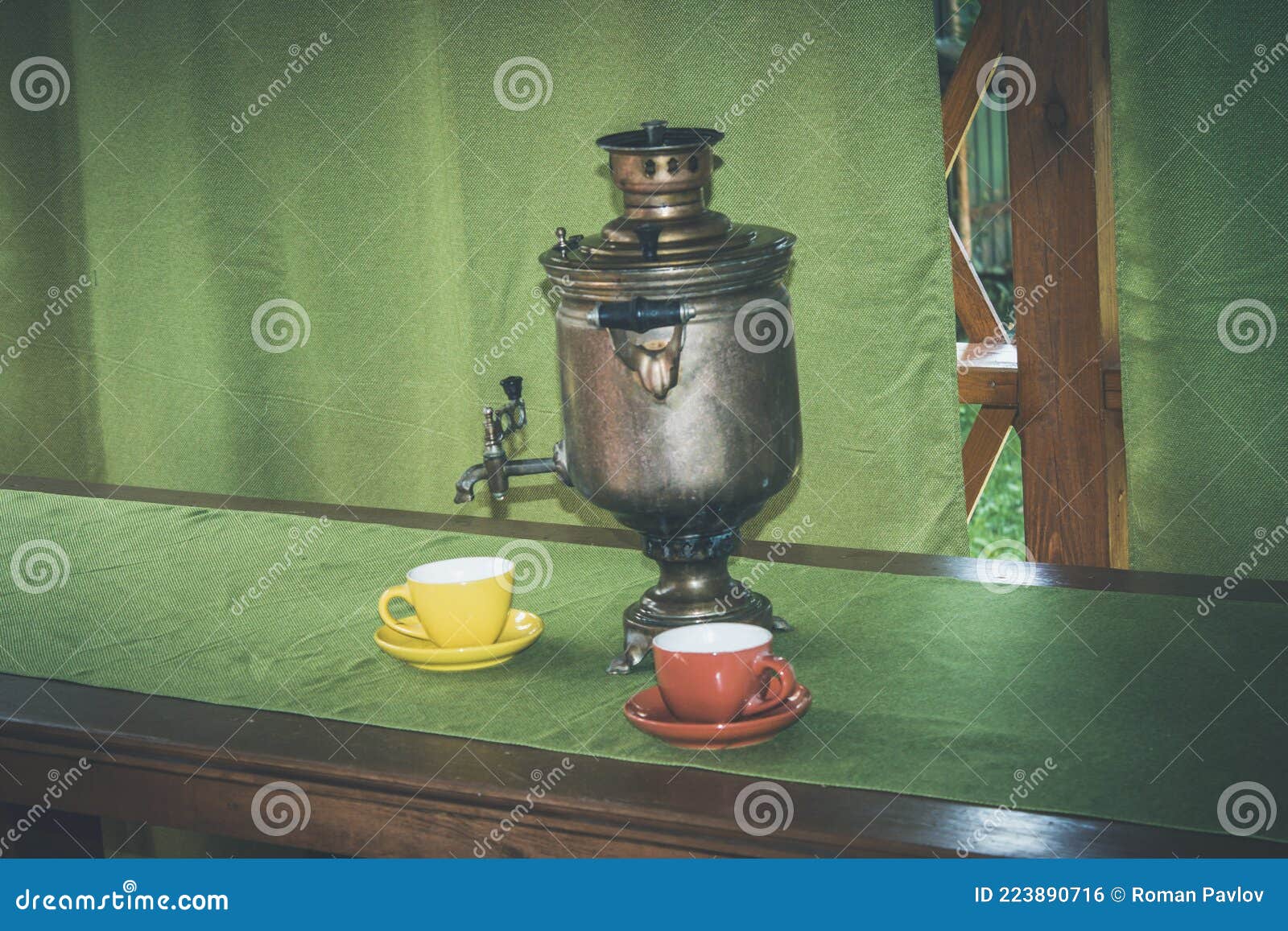Russian Copper Samovar And Tea Cups On The Table Royalty-Free Stock ...