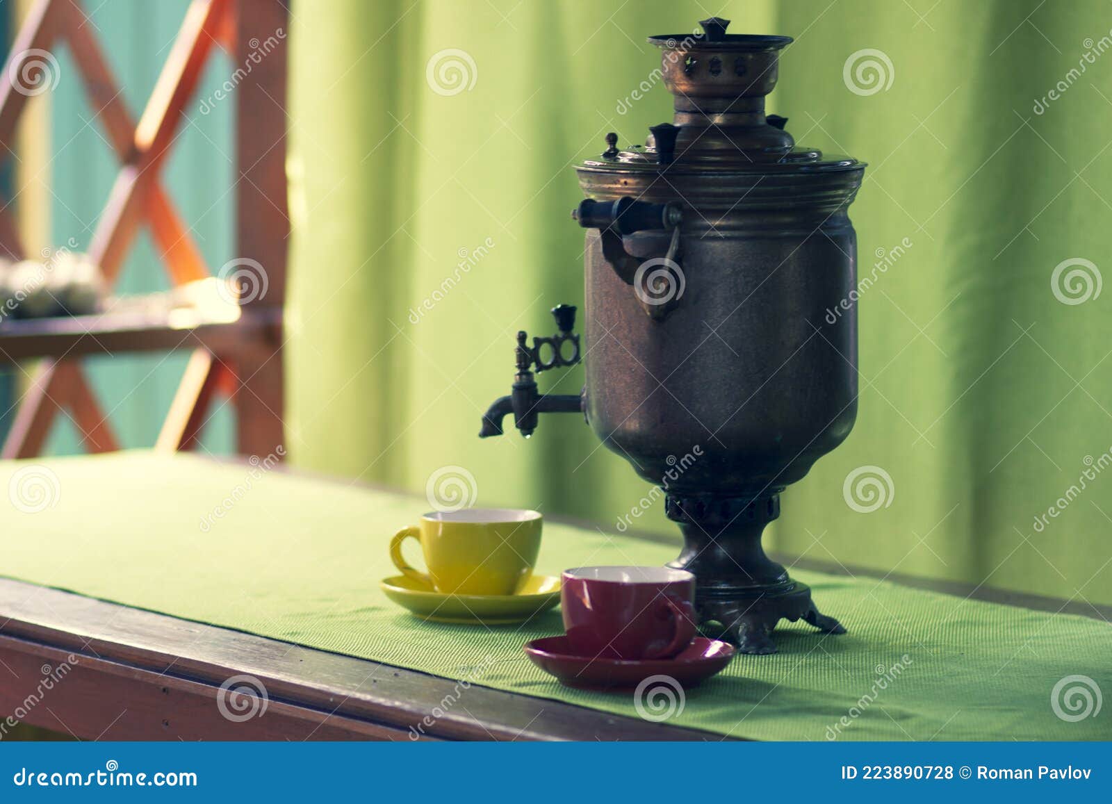 Russian Copper Samovar And Tea Cups On The Table Royalty-Free Stock ...