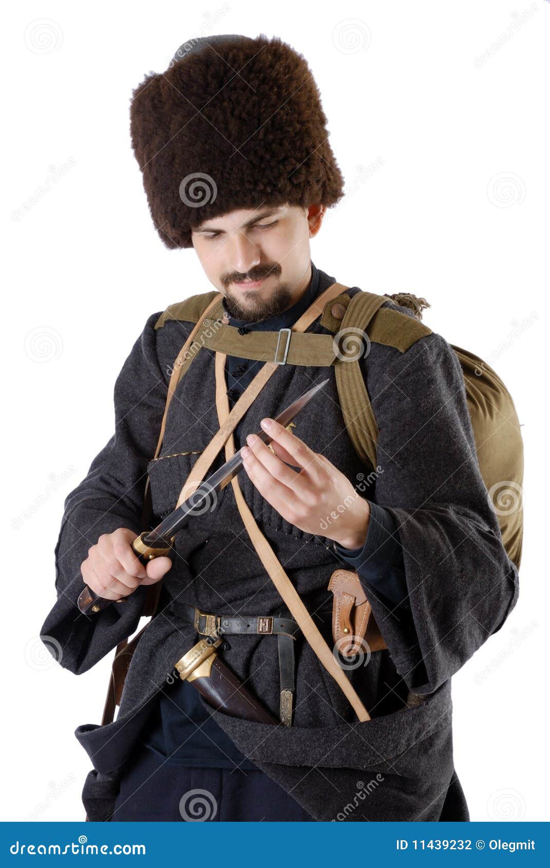 Russian Cossack Inspecting a Poniard. Stock Photo - Image of historic ...