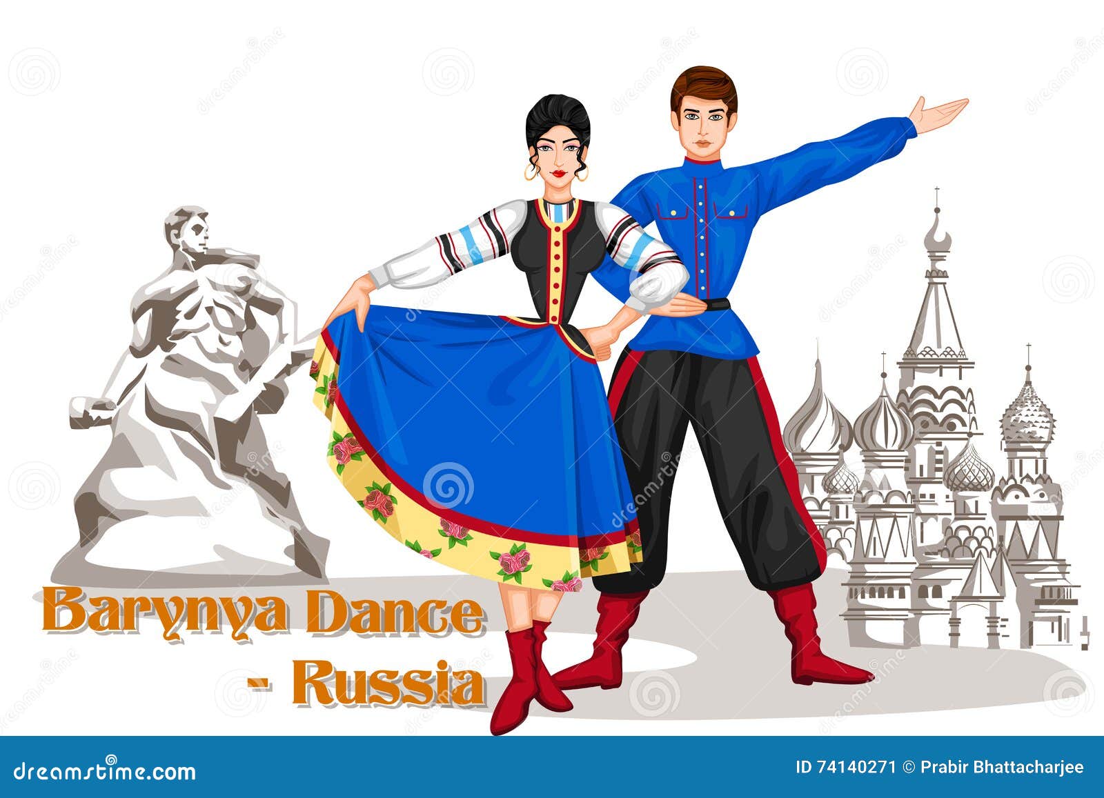 Russian Couple Performing Barynya Dance of Russia Stock Vector ...