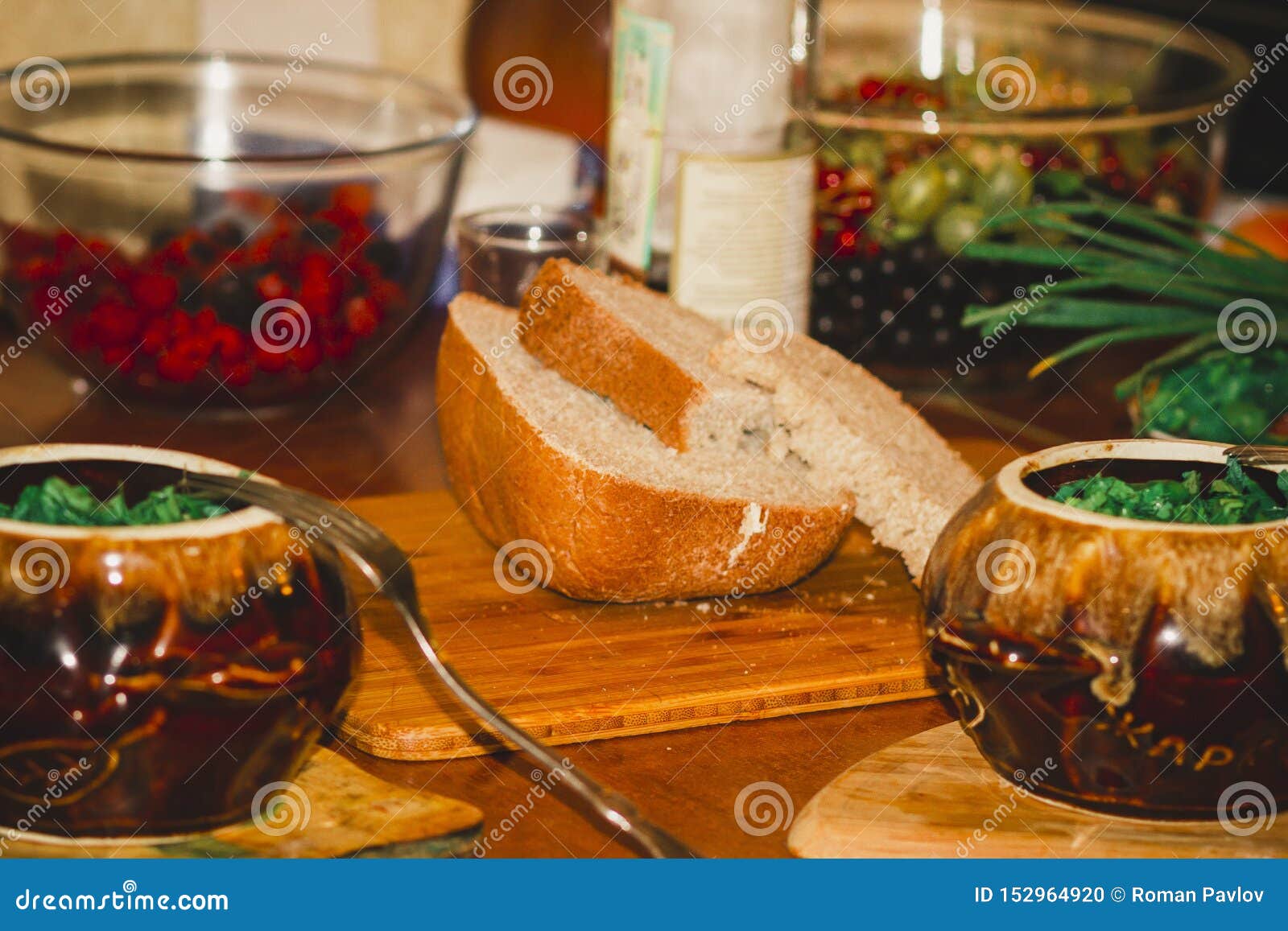 Russian Dinner on the Table Stock Photo - Image of cafe, bread: 152964920