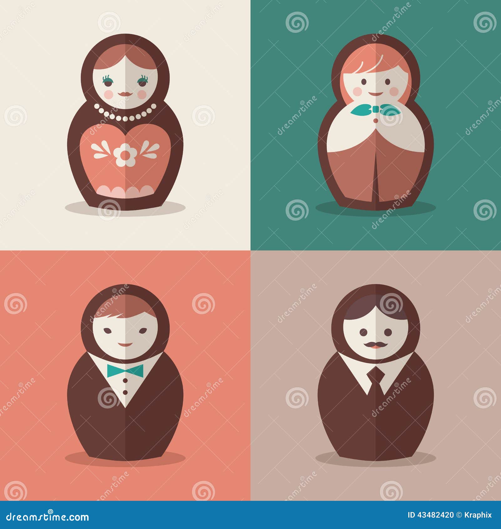 Russian Doll Matrioshka Babushka Smiling Kawaii Cute Face, Stars, Moon ...