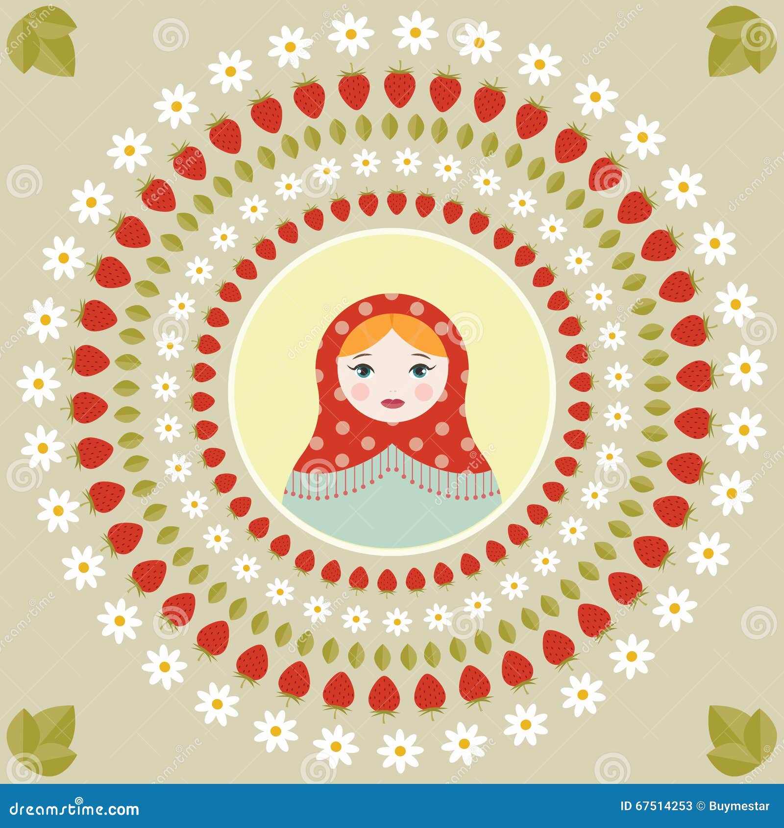 Russian Doll Matryoshka Portrait Print in Round Frame - Flat Vector ...
