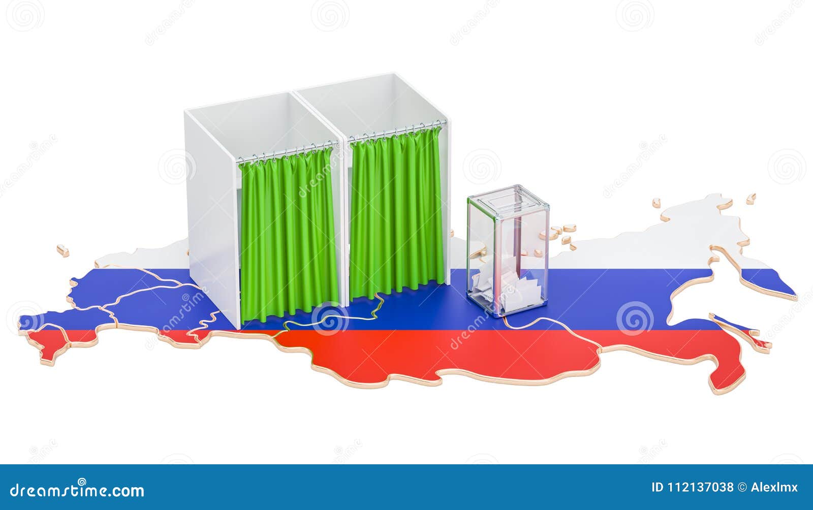 Russian Election Concept, Ballot Box And Voting Booths With Flag ...