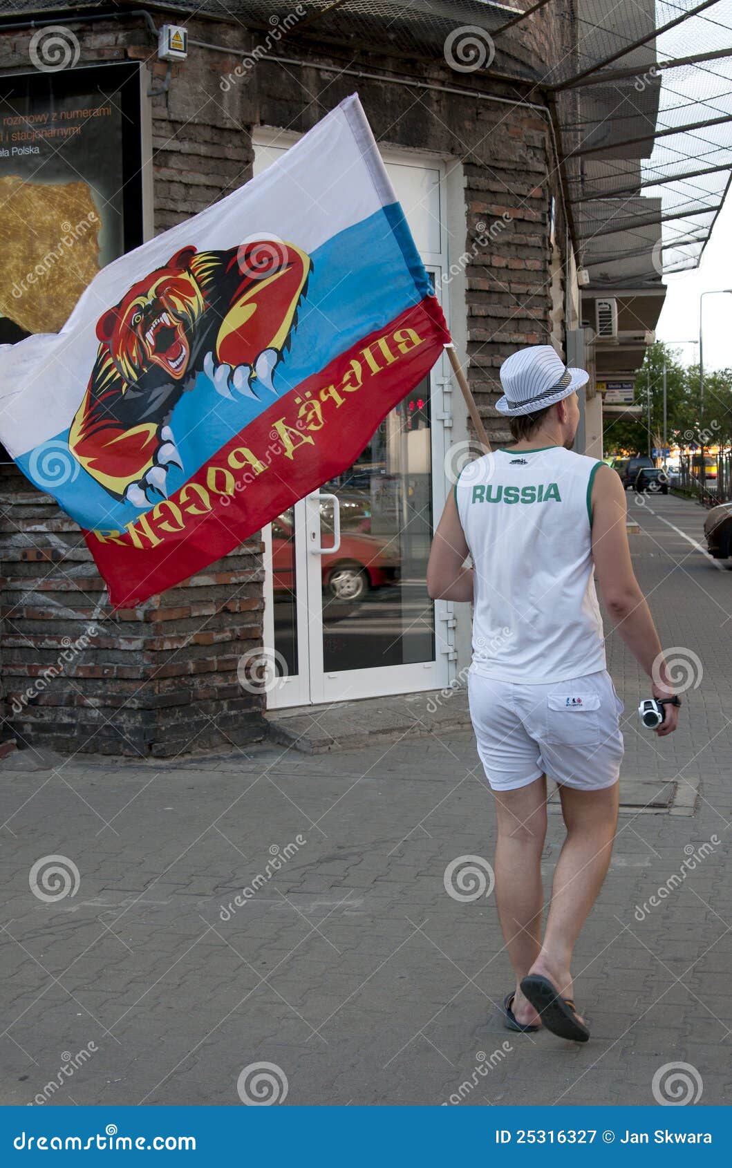 Russian Fan with Flag in Warsaw. Editorial Photography - Image of flag ...