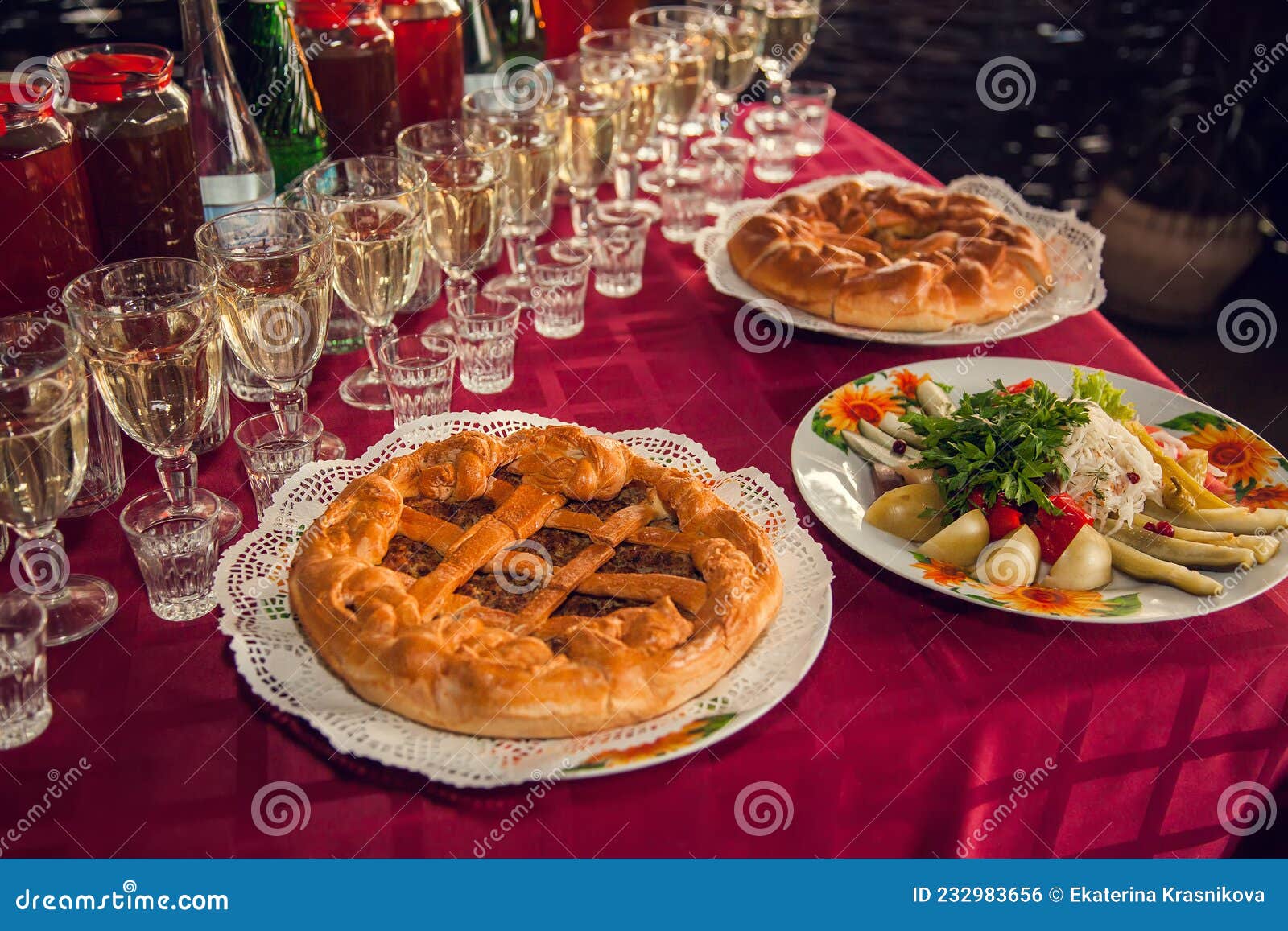 Russian Feast. Table Set with Russian Snacks: Pies with Stuffing ...