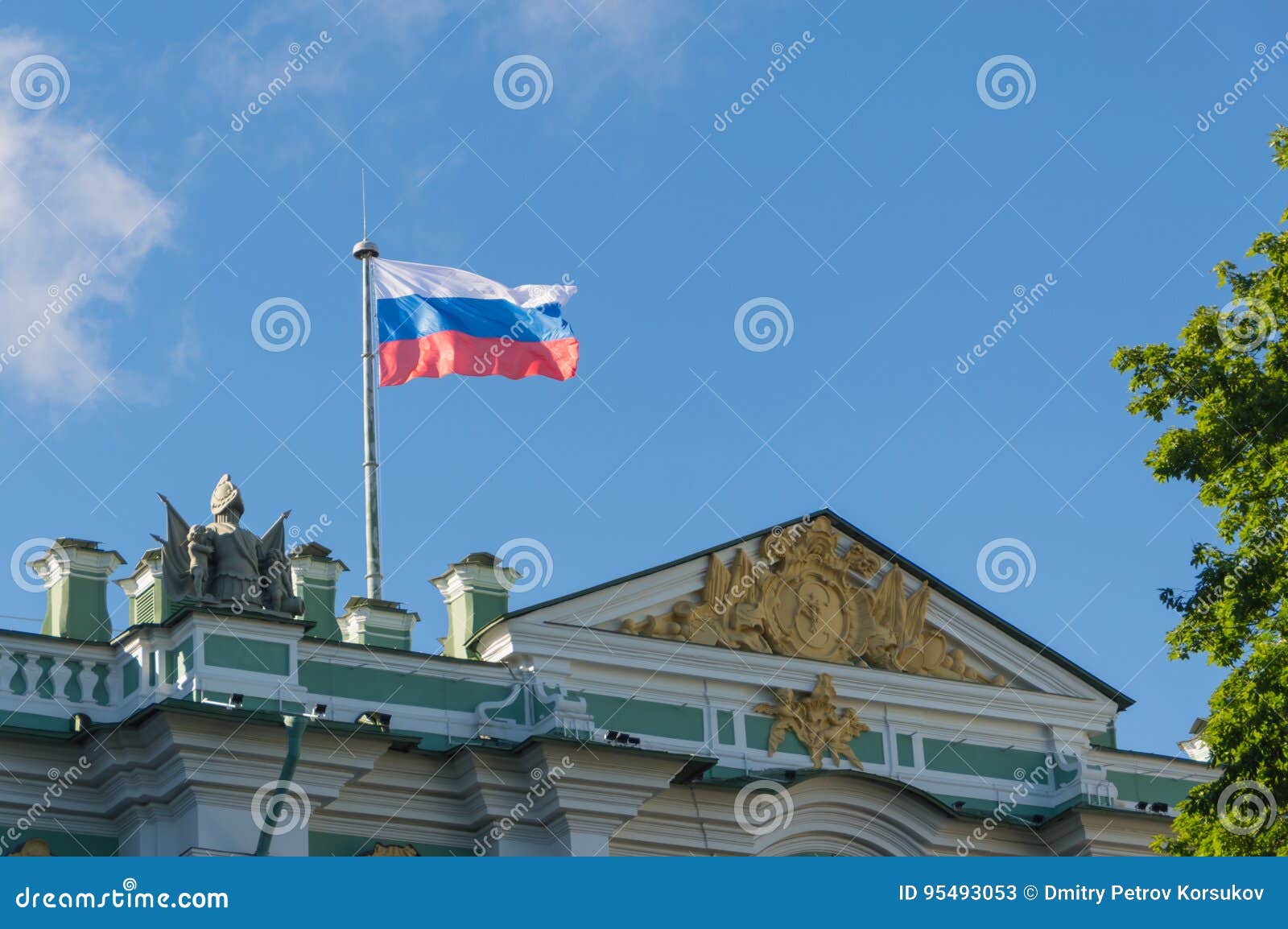 The Russian Federation Flag Flies Over the Building. Stock Image ...