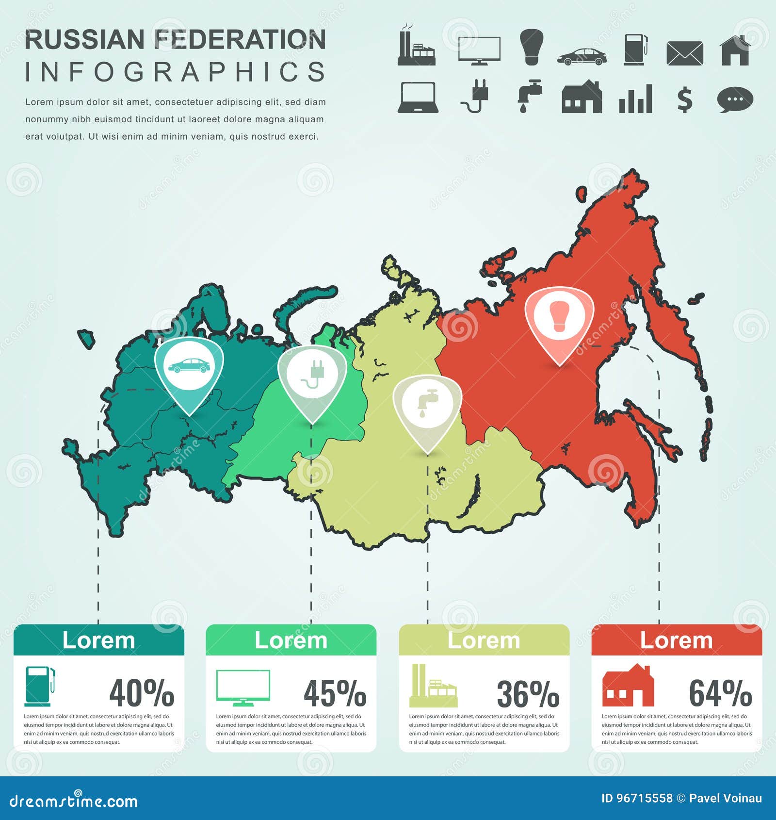 Russian Federation Map with Infographic Elements. Infographics Layouts ...