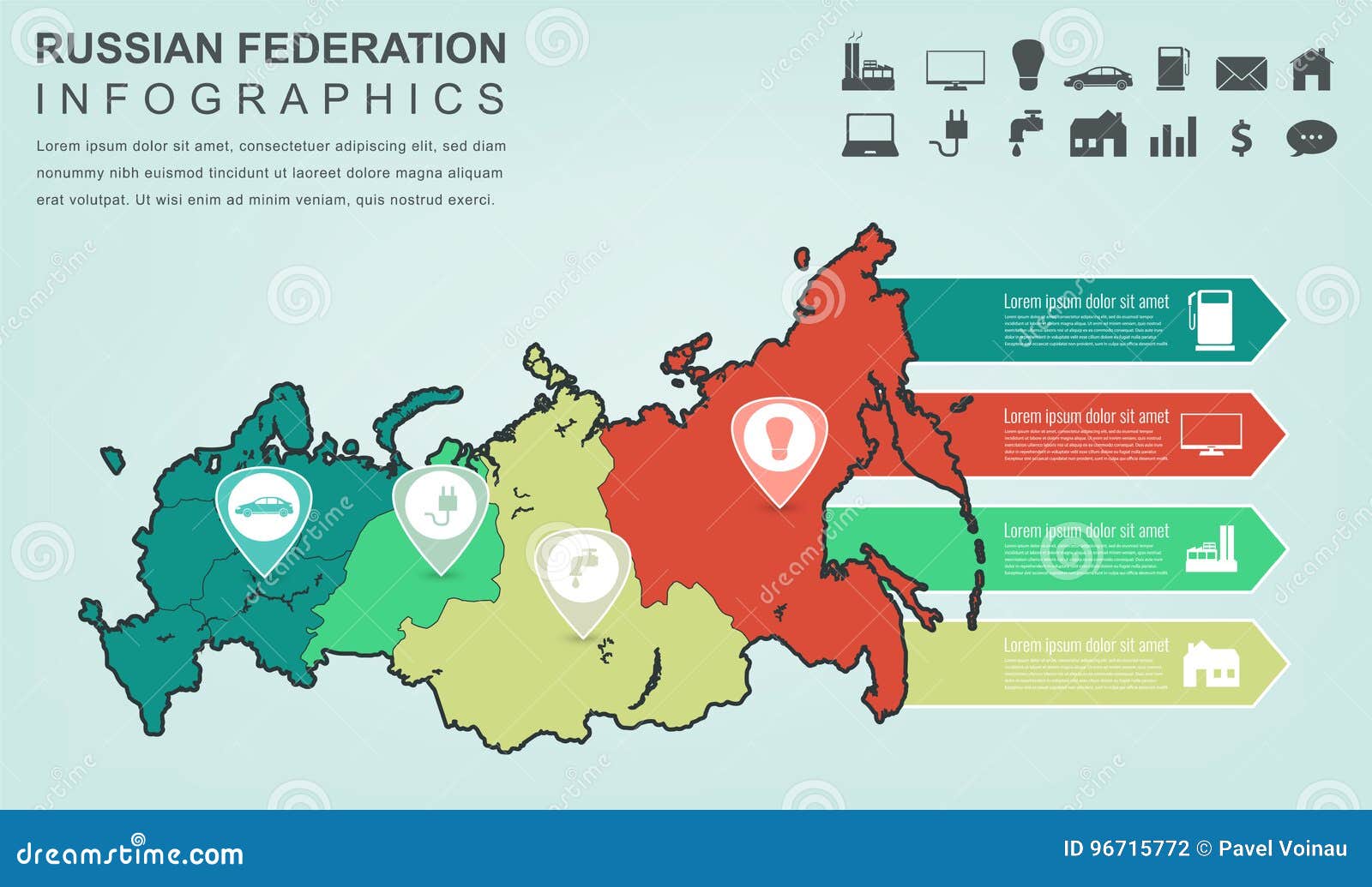 Russian Federation Map with Infographic Elements. Infographics Layouts ...