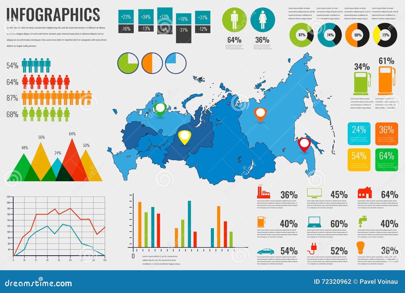 Russian Federation Map with Infographics Elements. Infographics Layouts ...