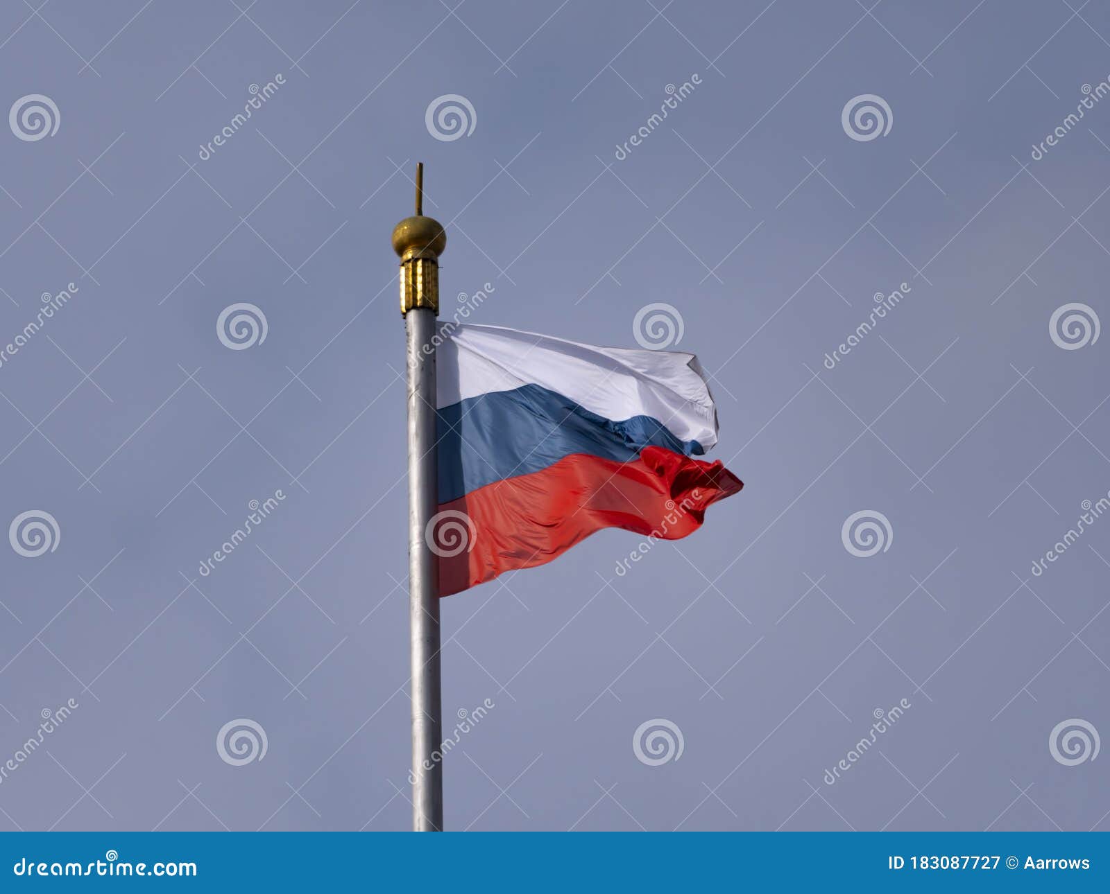 Russian Flag Fluttering in the Wind on a Flagpole Stock Image - Image ...