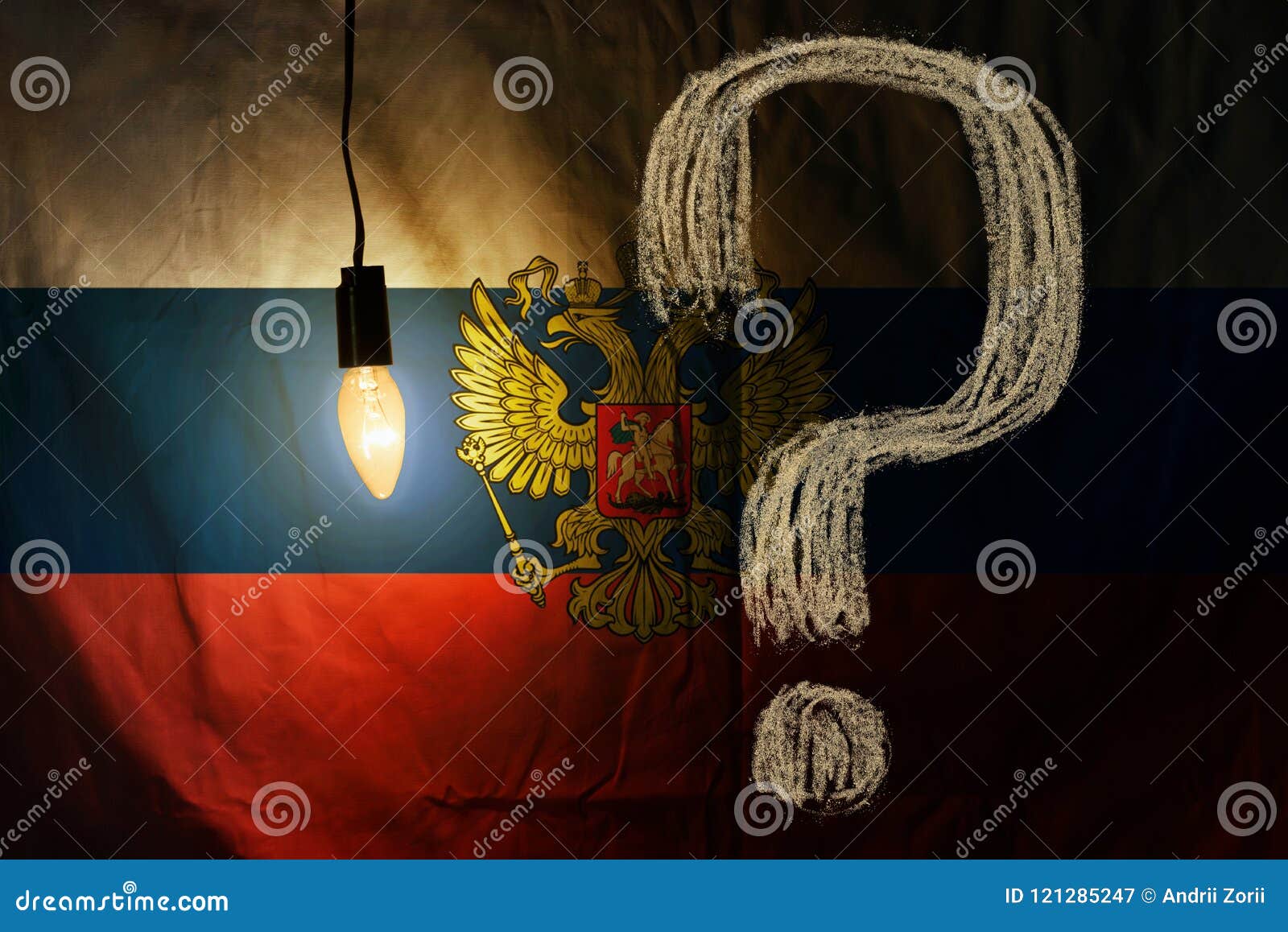 Russian Flag Lit by a Lamp with a Question Mark Stock Image - Image of ...