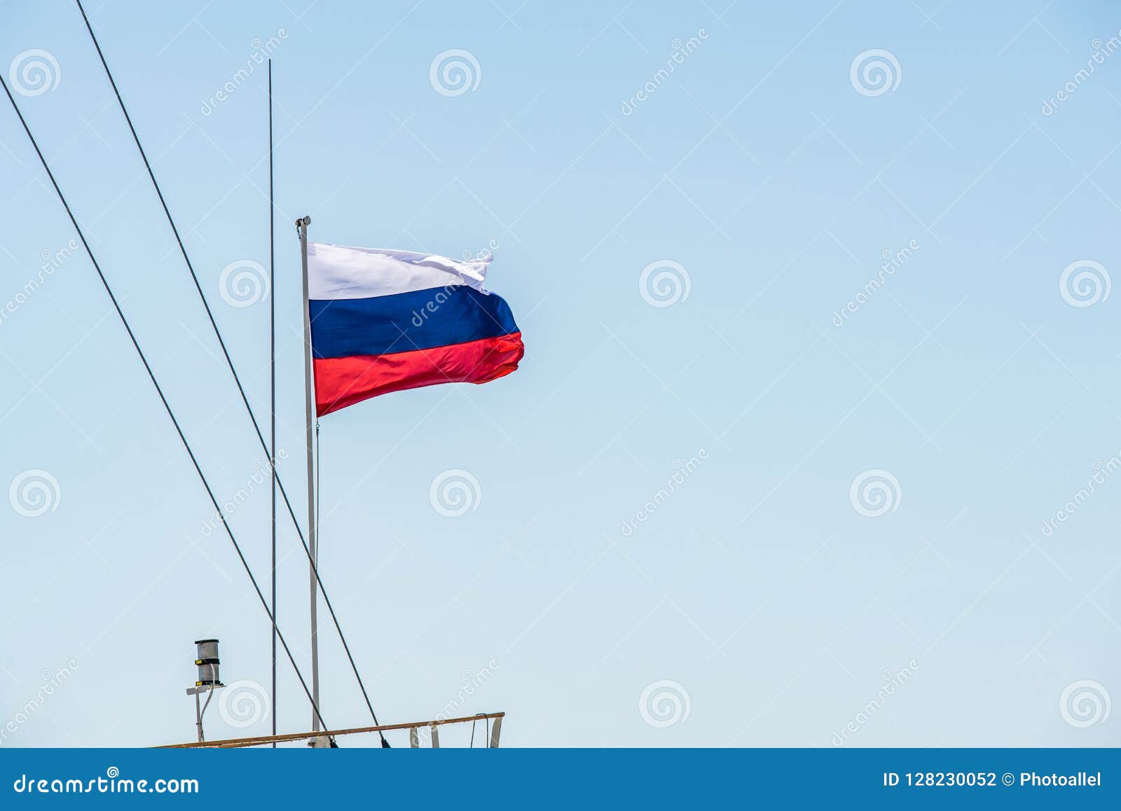 Russian Flag on the Mast of a Boat Going on Water Stock Photo - Image ...