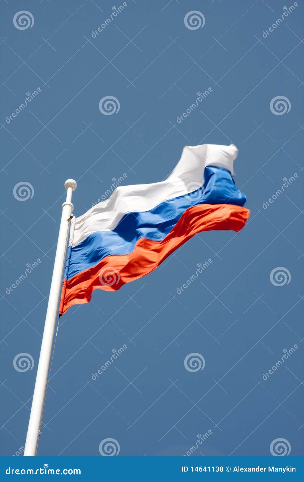 Russian Flag on a Pole Against Blue Sky Stock Photo - Image of white ...