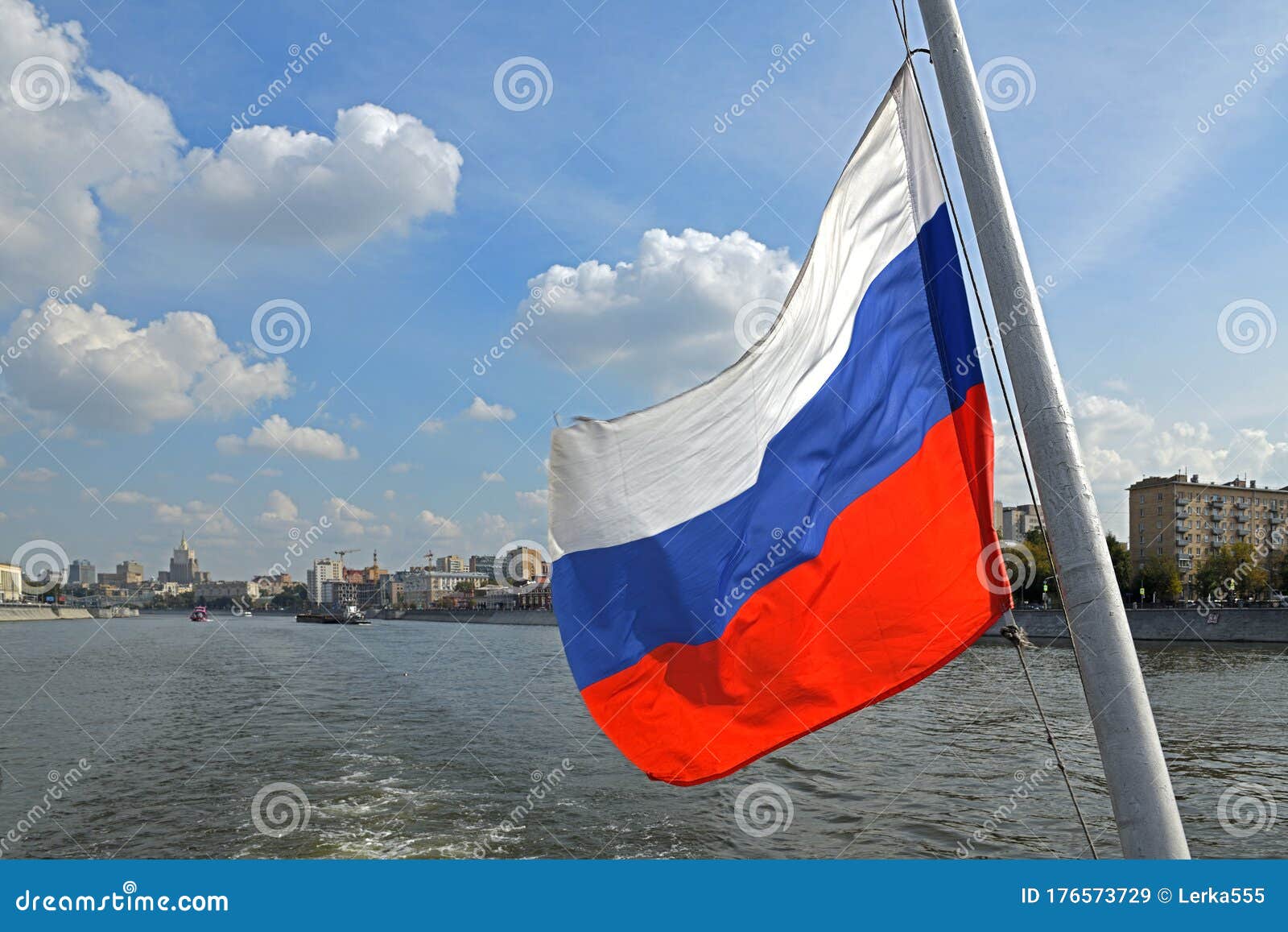 Russian Flag on Ship on Moscow River, Moscow, Russia Stock Image ...