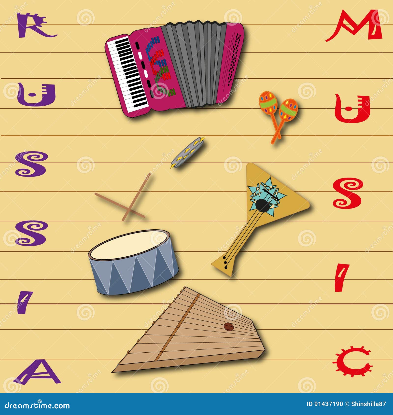 Russian Folk Musical Instruments Pattern Stock Vector - Illustration of ...
