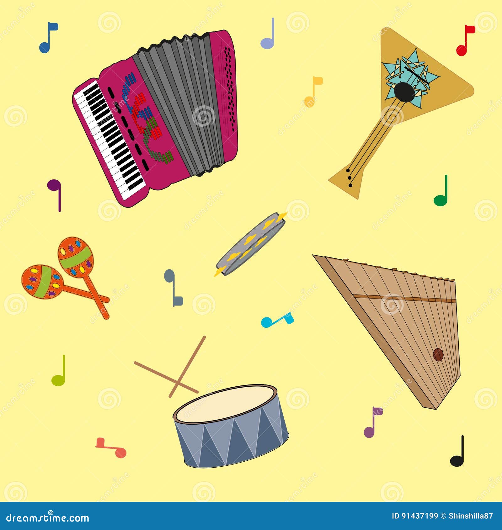 Russian Folk Musical Instruments Pattern Stock Illustration ...