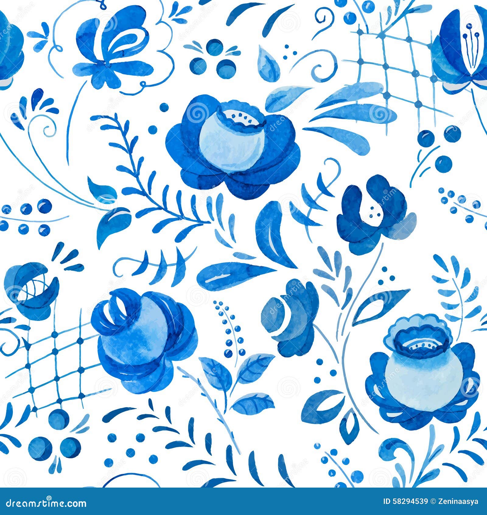 Russian gzhel pattern stock vector. Illustration of nature - 58294539