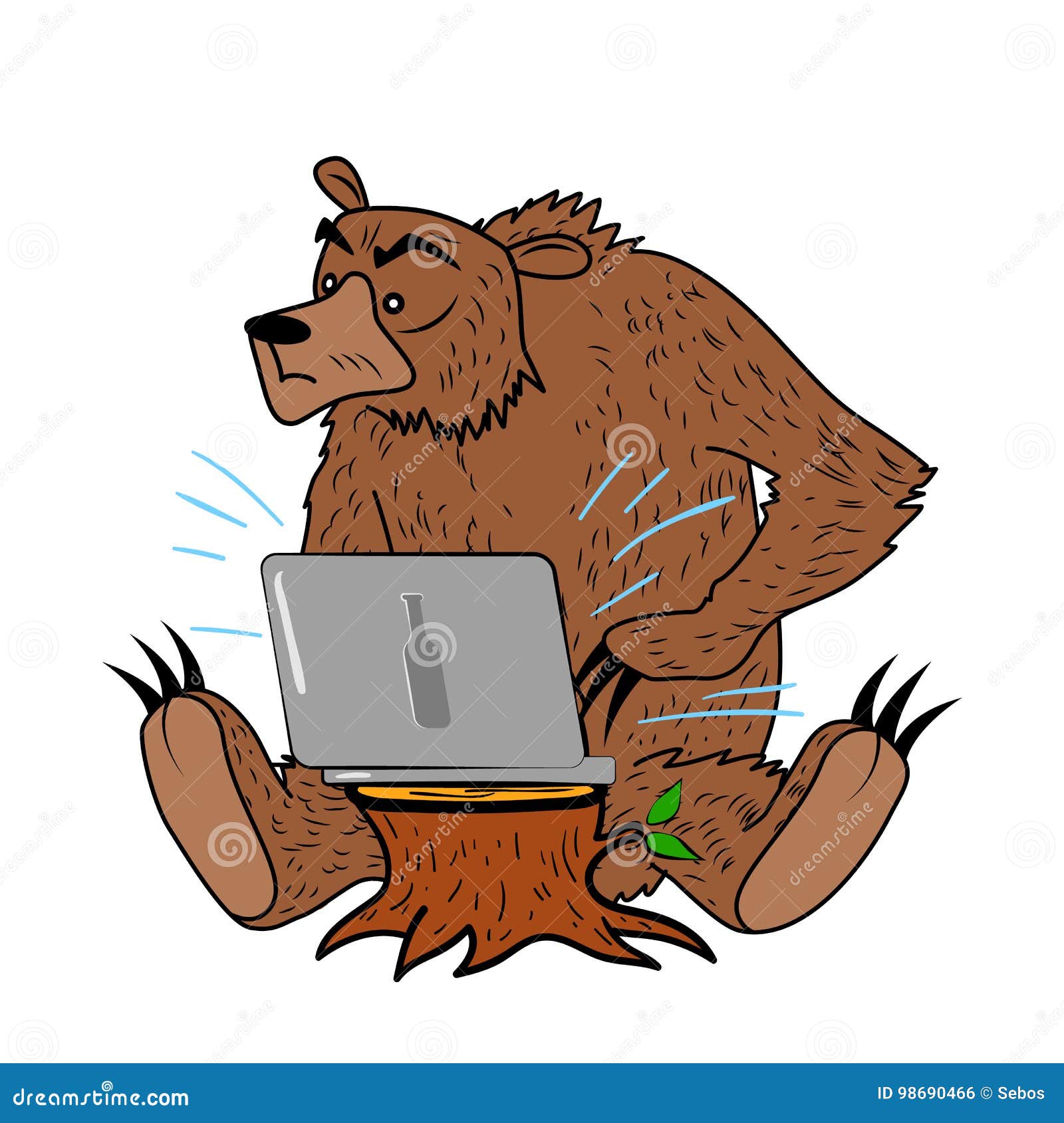 Russian Hacker Bear with Laptop on Wood Stump Stock Vector ...