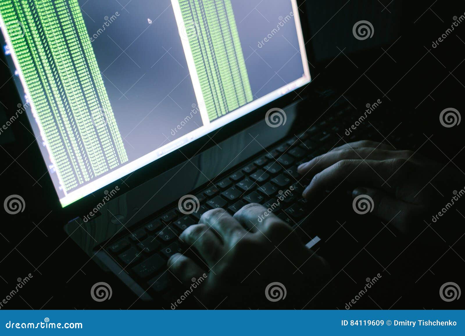 Russian Hacker Hacking the Server in the Dark Stock Image - Image of ...