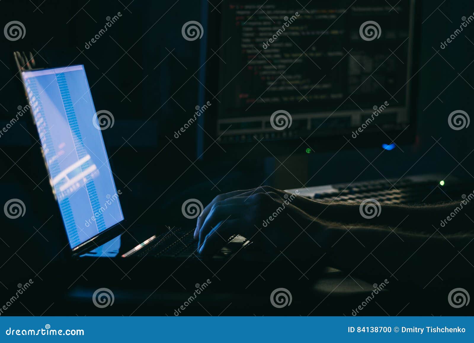 Russian Hacker Hacking the Server in the Dark Stock Photo - Image of ...