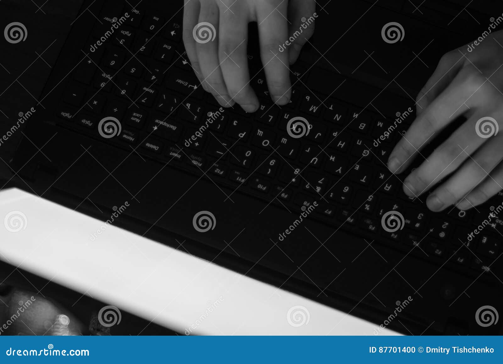 Russian Hacker Hacking the Server in the Dark Black and White Stock ...