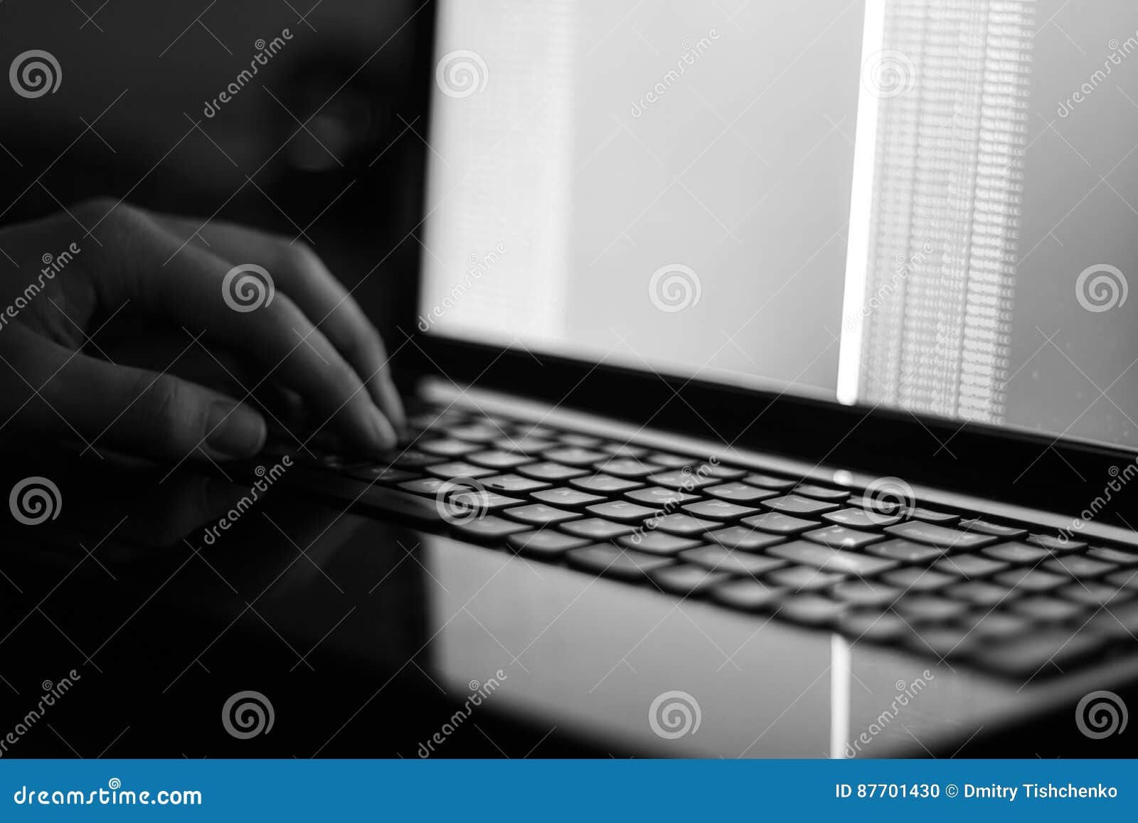 Russian Hacker Hacking the Server in the Dark Black and White Stock ...