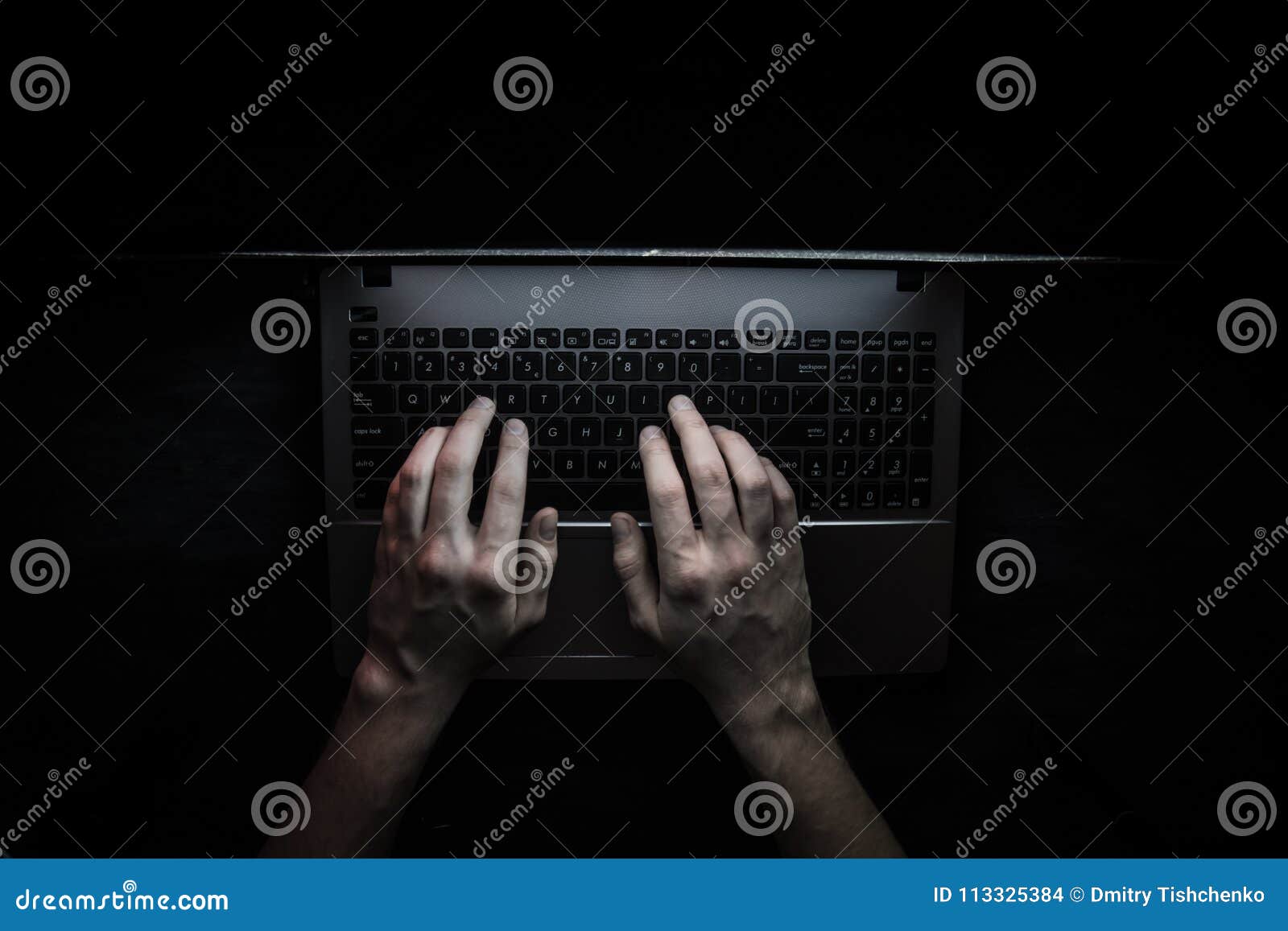 Russian Hacker Hacking the Server in the Dark Web, Deep Web. Top View ...