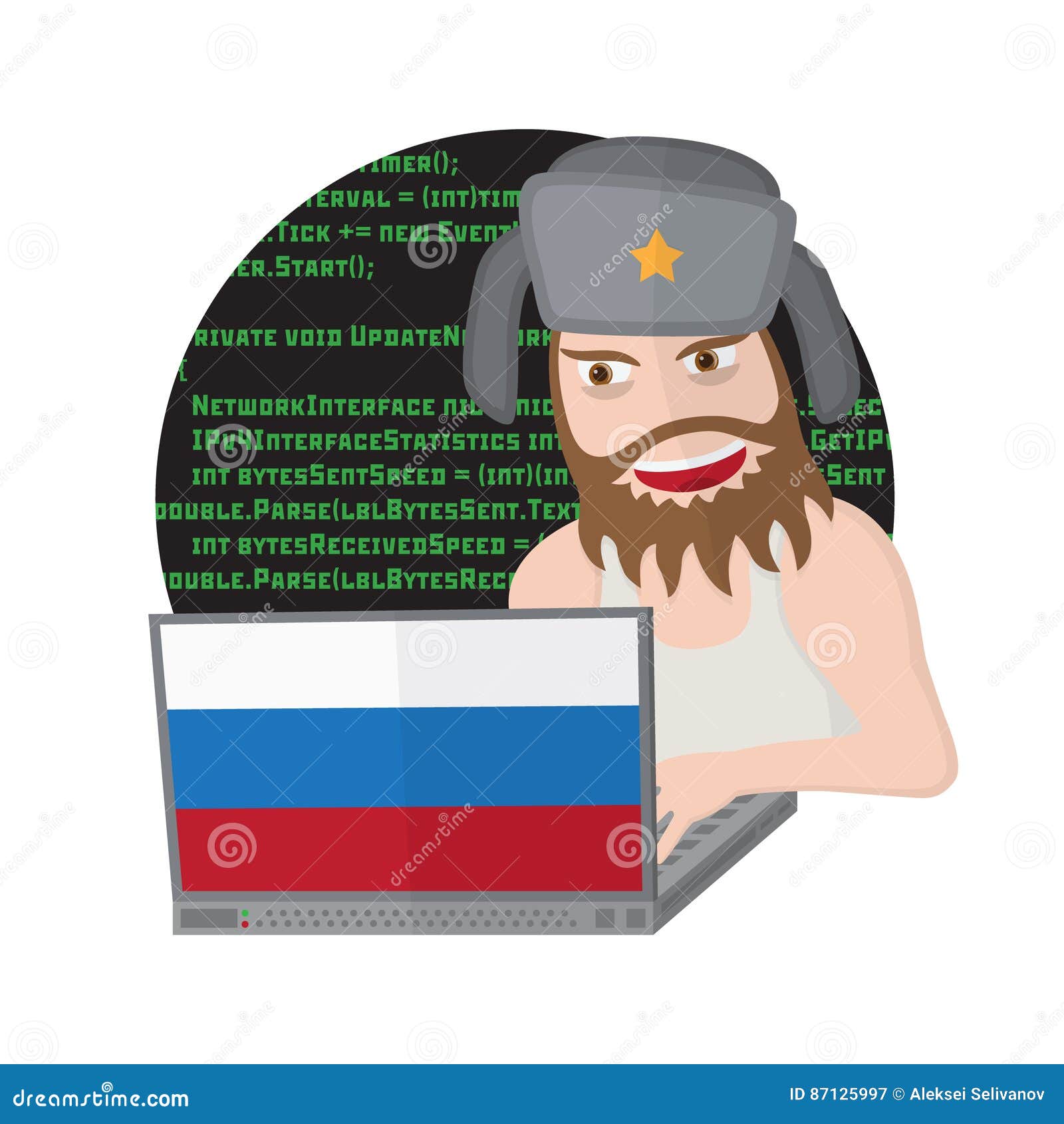 Russian Hacker with Laptop Isolated on White Background. Stock Vector ...