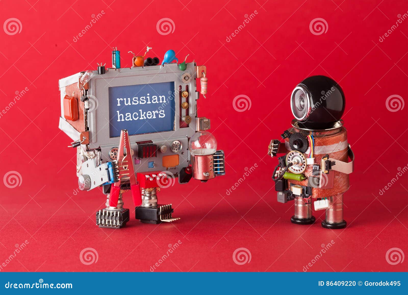 Russian Hackers Cyber Attack Concept. System Administrator and Computer ...