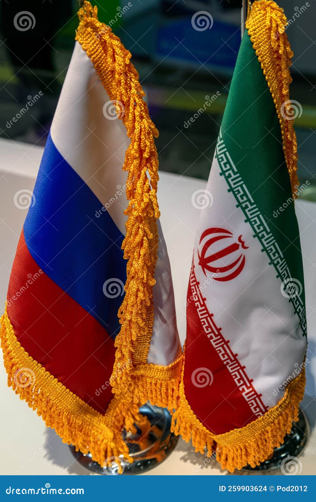 Russian and Iranian Flags on the Table. the Concept of Bilateral ...