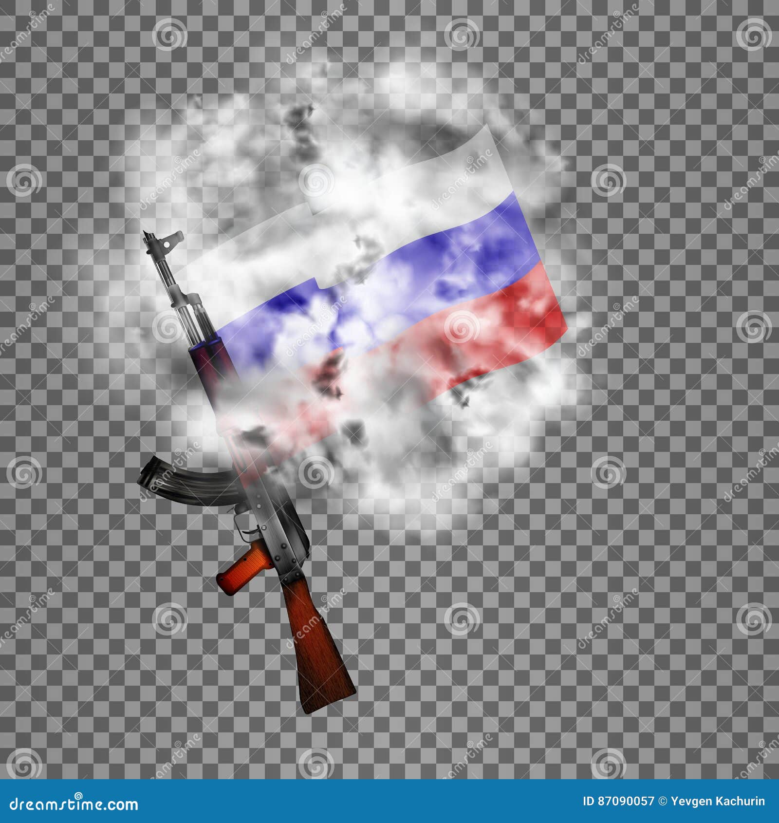 Russian Kalashnikov Assault Rifle with a Flag in the Smoke Stock Vector ...