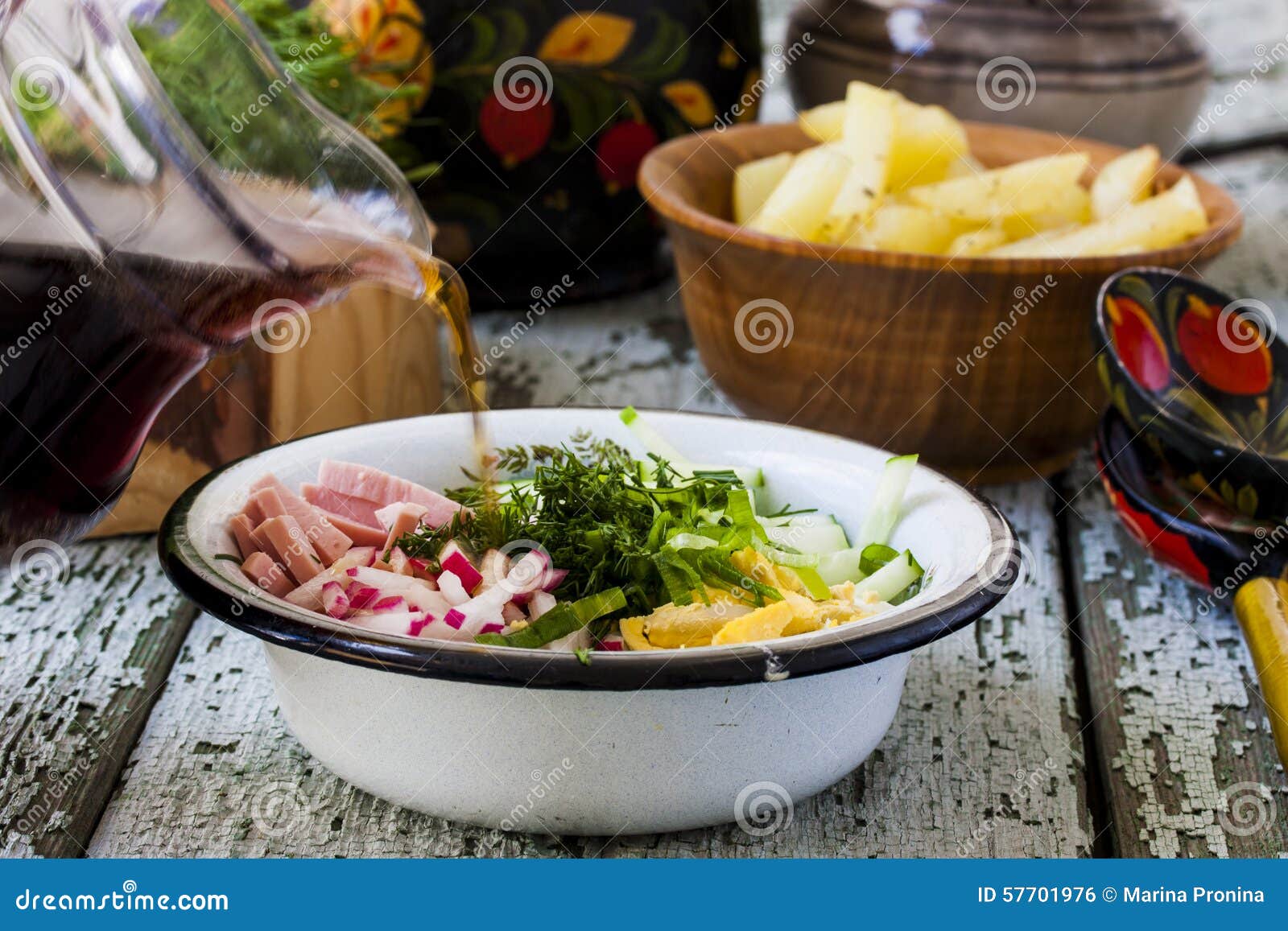 Russian Kvass Cold Soup with Vegetables Stock Photo - Image of onion ...