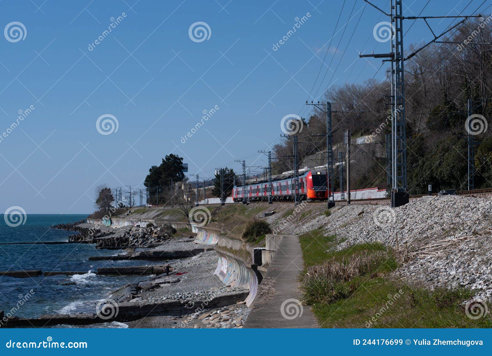 Russian Lastochka Train Rides Along the Coast Editorial Stock Image ...
