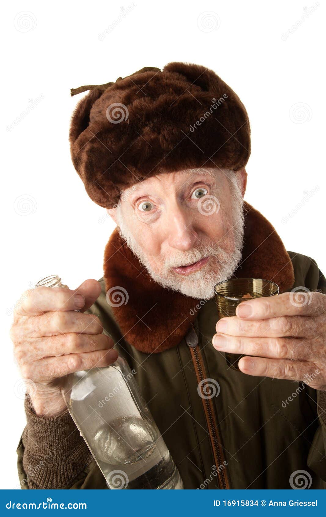 Russian Man in Fur Cap with Vodka Stock Photo - Image of enemy, elderly ...