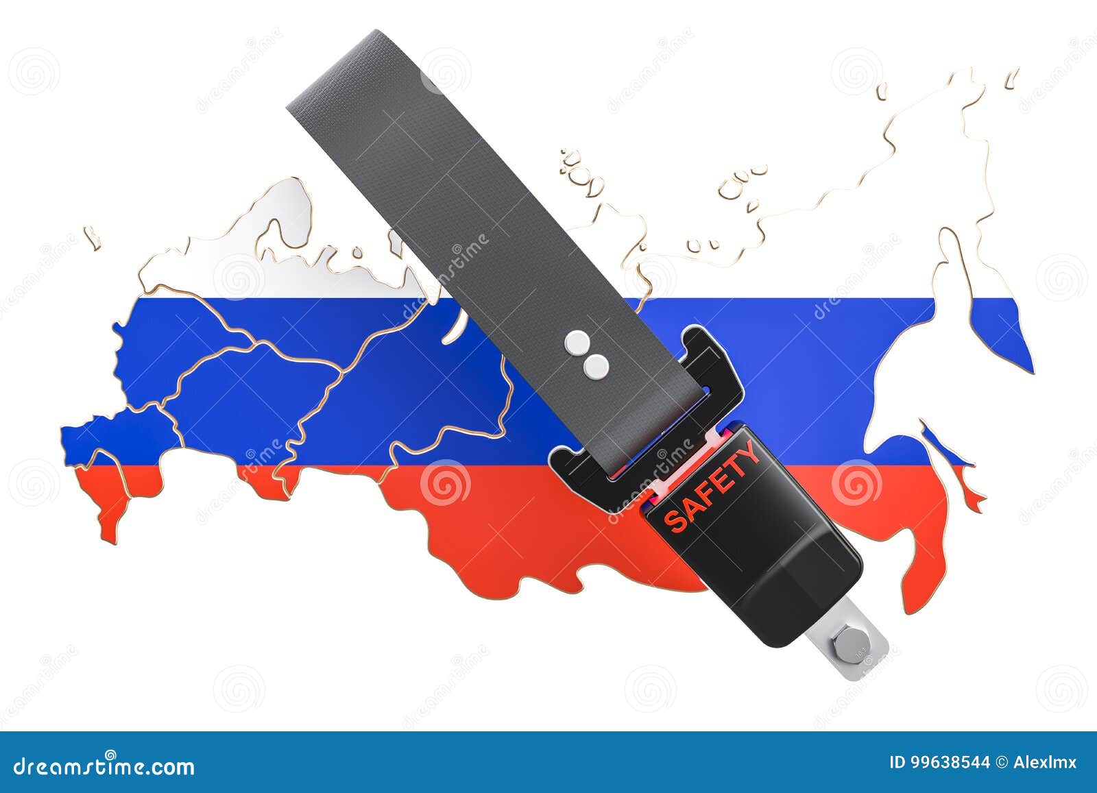 Russian Map with Safety Belt. Security and Protect or Insurance Stock ...