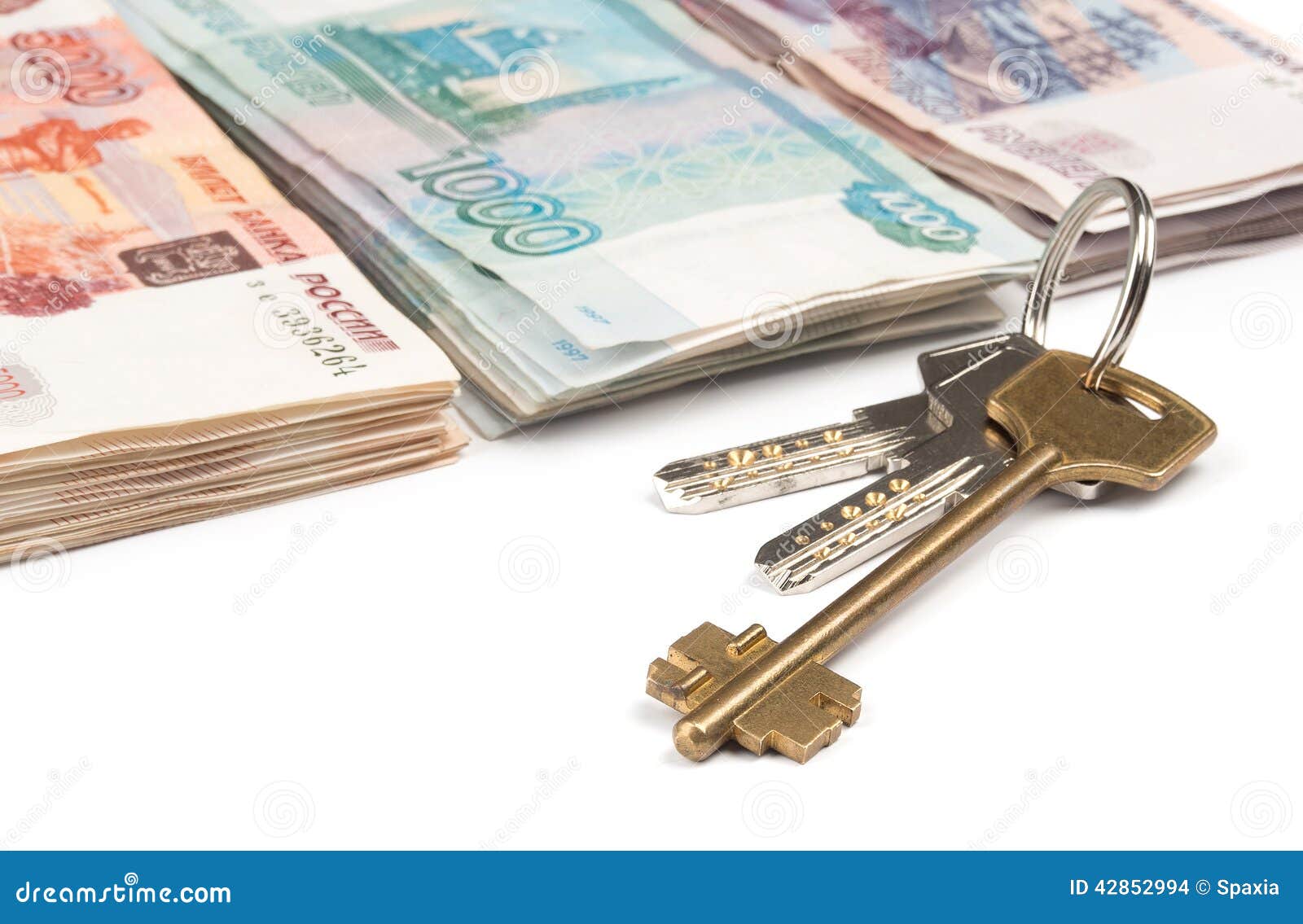 Russian money and keys stock photo. Image of roubles - 42852994