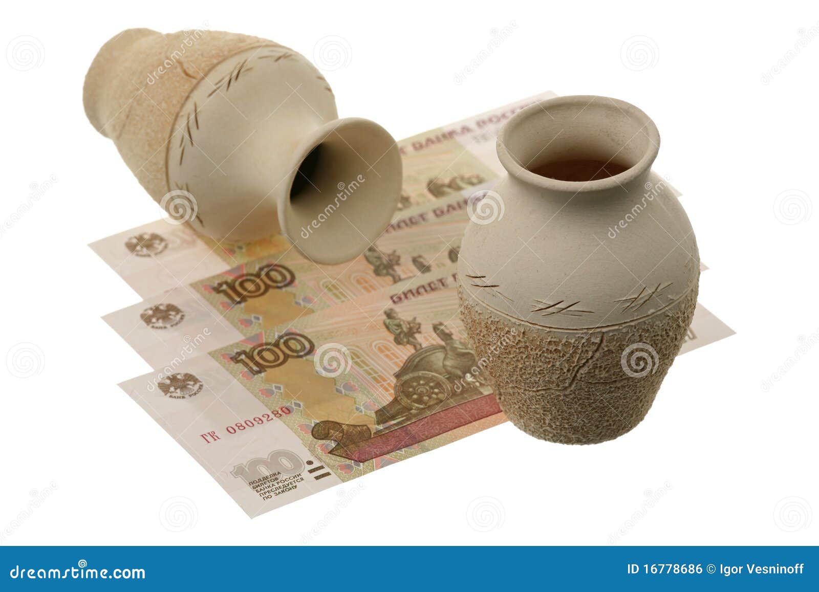 Russian money and two jugs stock photo. Image of decoration - 16778686