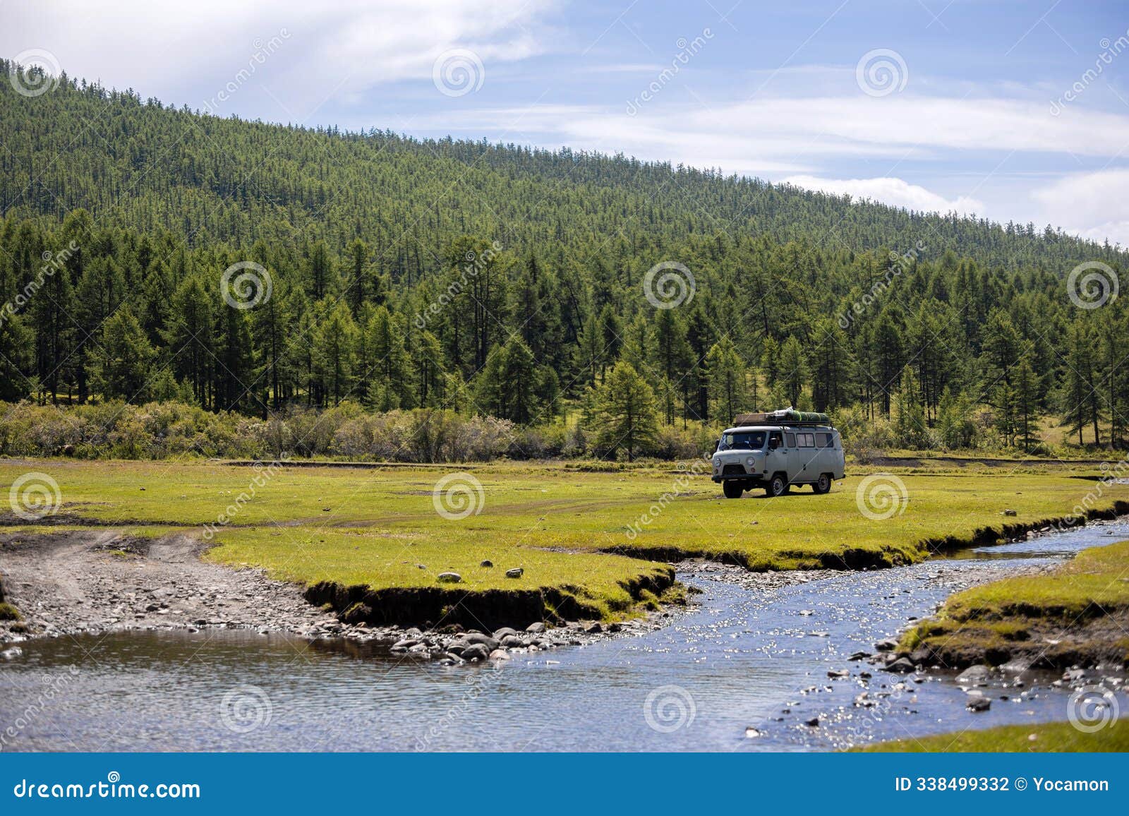 Russian Off-road Van with Tourists Moving Somewhere in Mongolia Stock ...