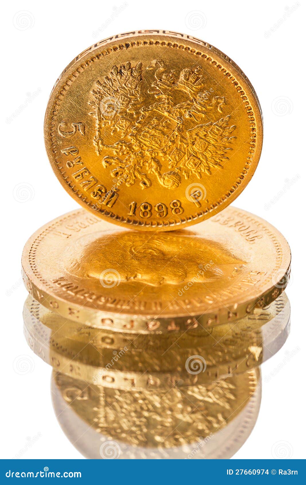 Russian Old Coin of Pure Gold on White Stock Photo - Image of exchange ...
