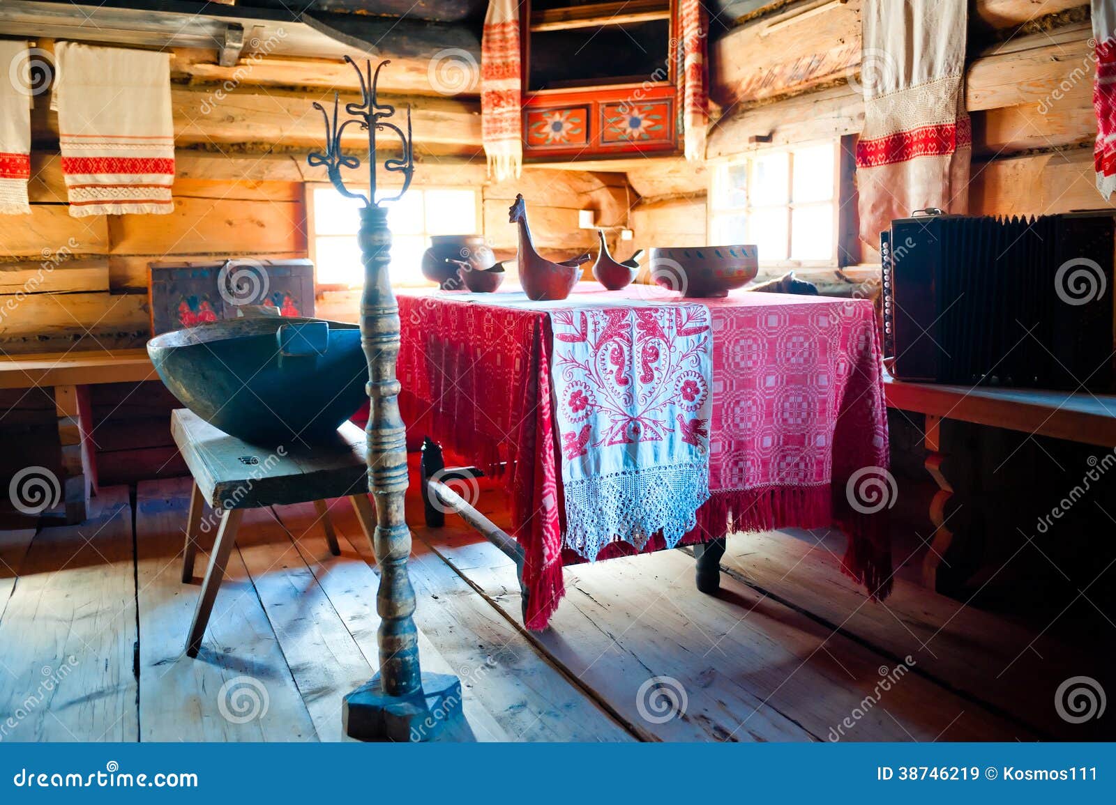 Russian Old-fashioned Traditional Interior Hut Stock Image - Image of ...