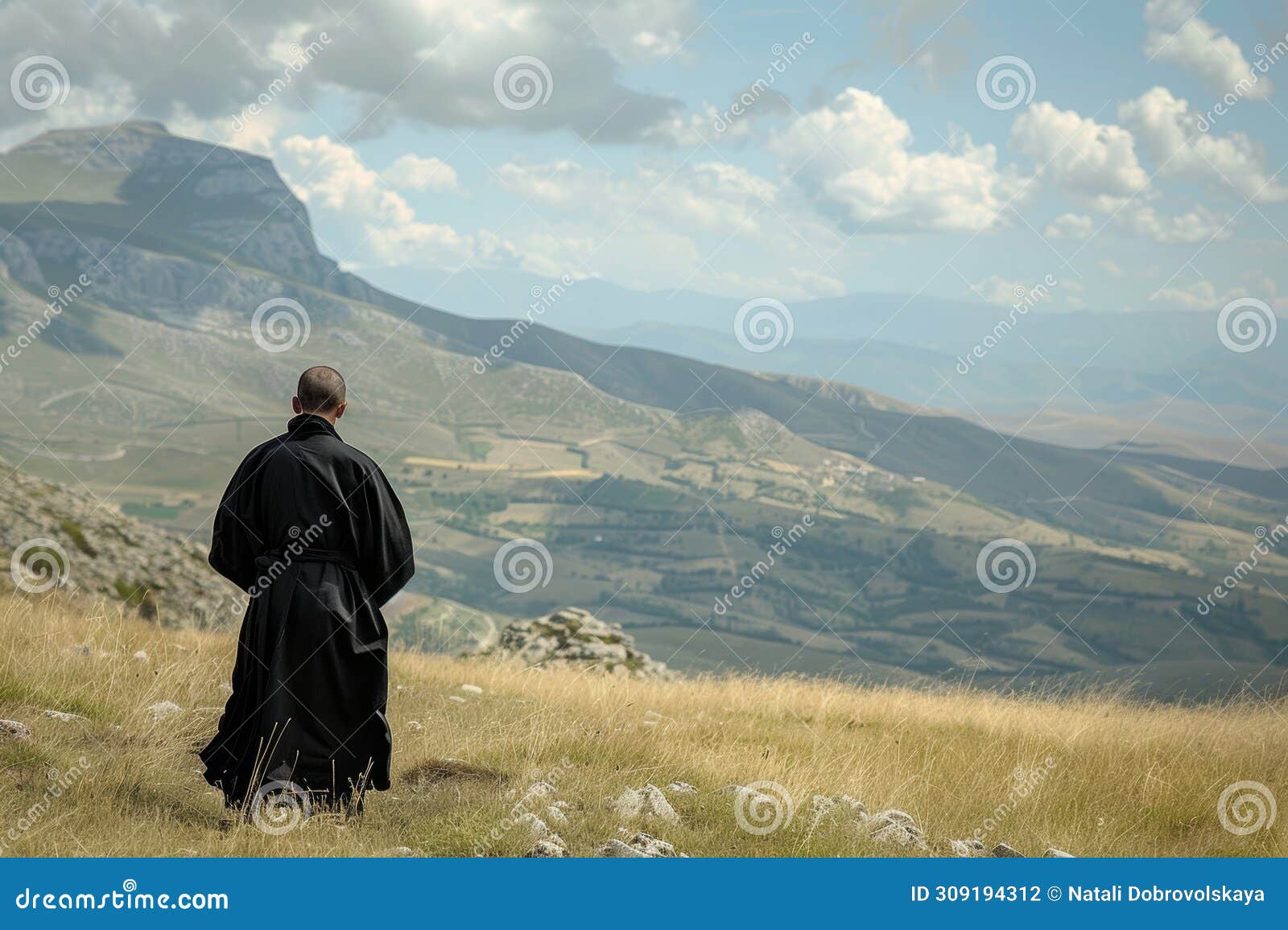 Russian Orthodox Monk Standing in Mountains from His Back in Mountains ...