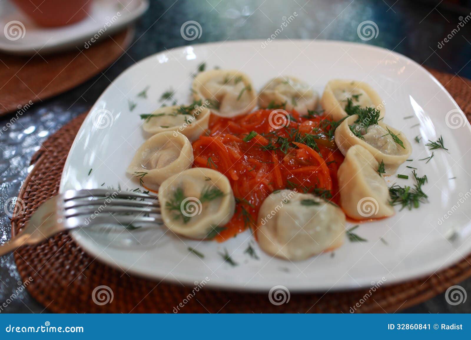 Russian Pelmeni with Vegetable Salsa Stock Image - Image of inside ...