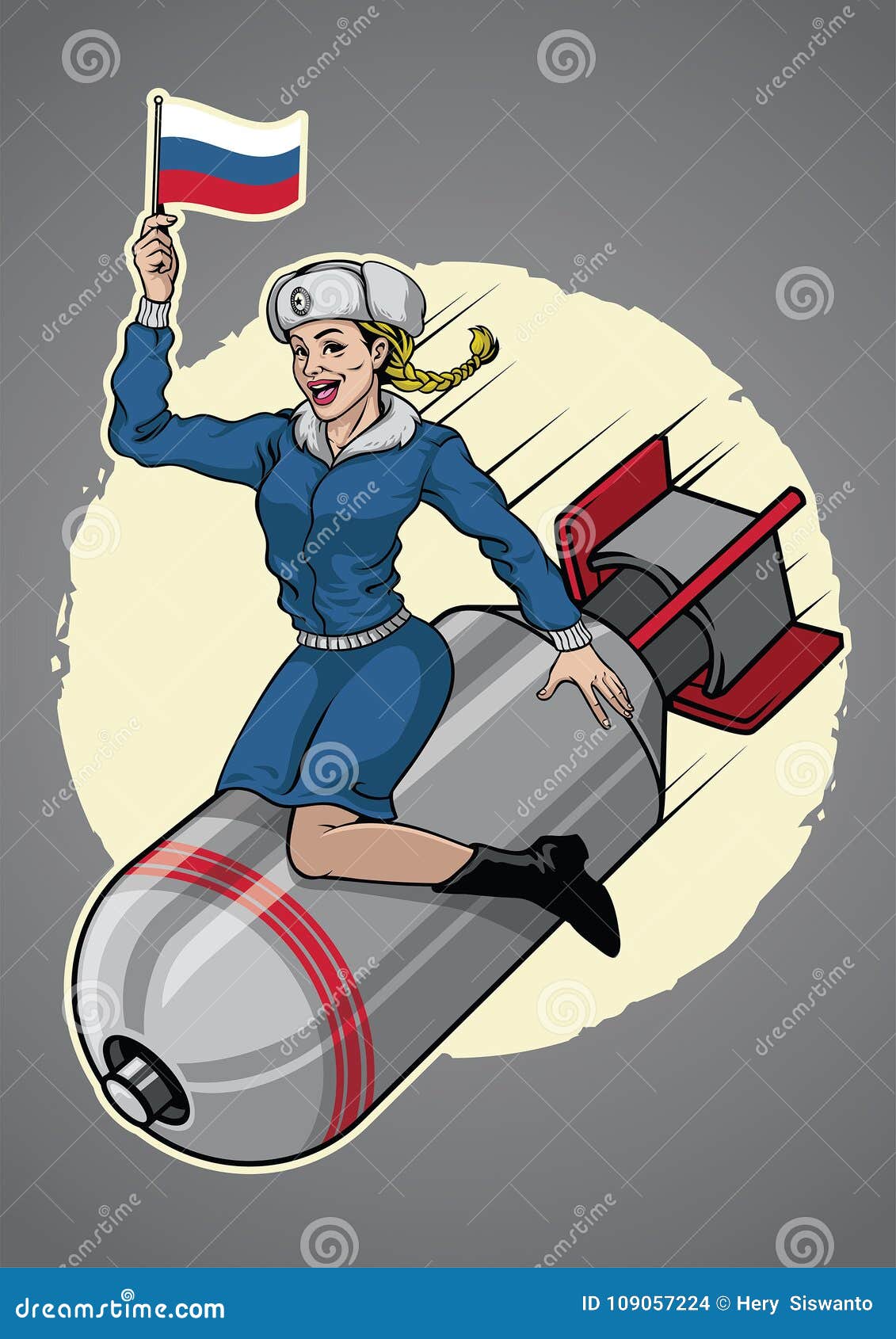 Russian Pin Up Girl Ride a Nuclear Bomb Stock Vector - Illustration of ...