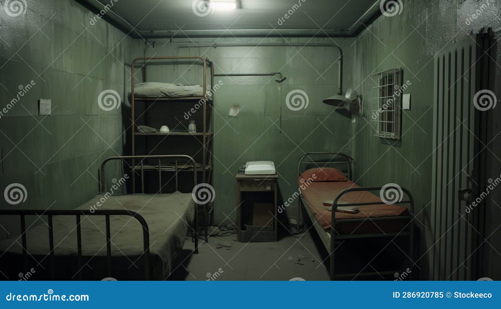 Russian Prison Cell with Green Bunk Beds Stock Illustration ...