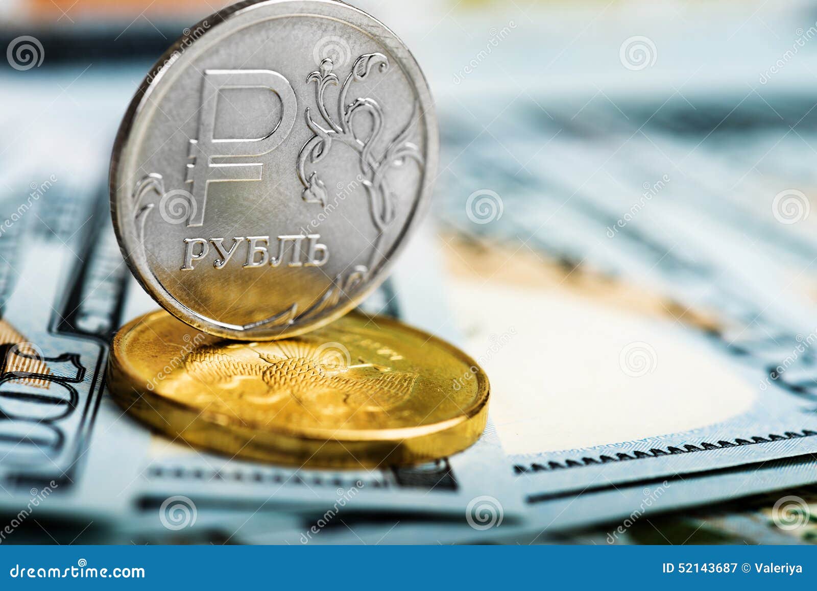 Russian Roubles Coins on Us Dollars Stock Image - Image of heap, growth ...
