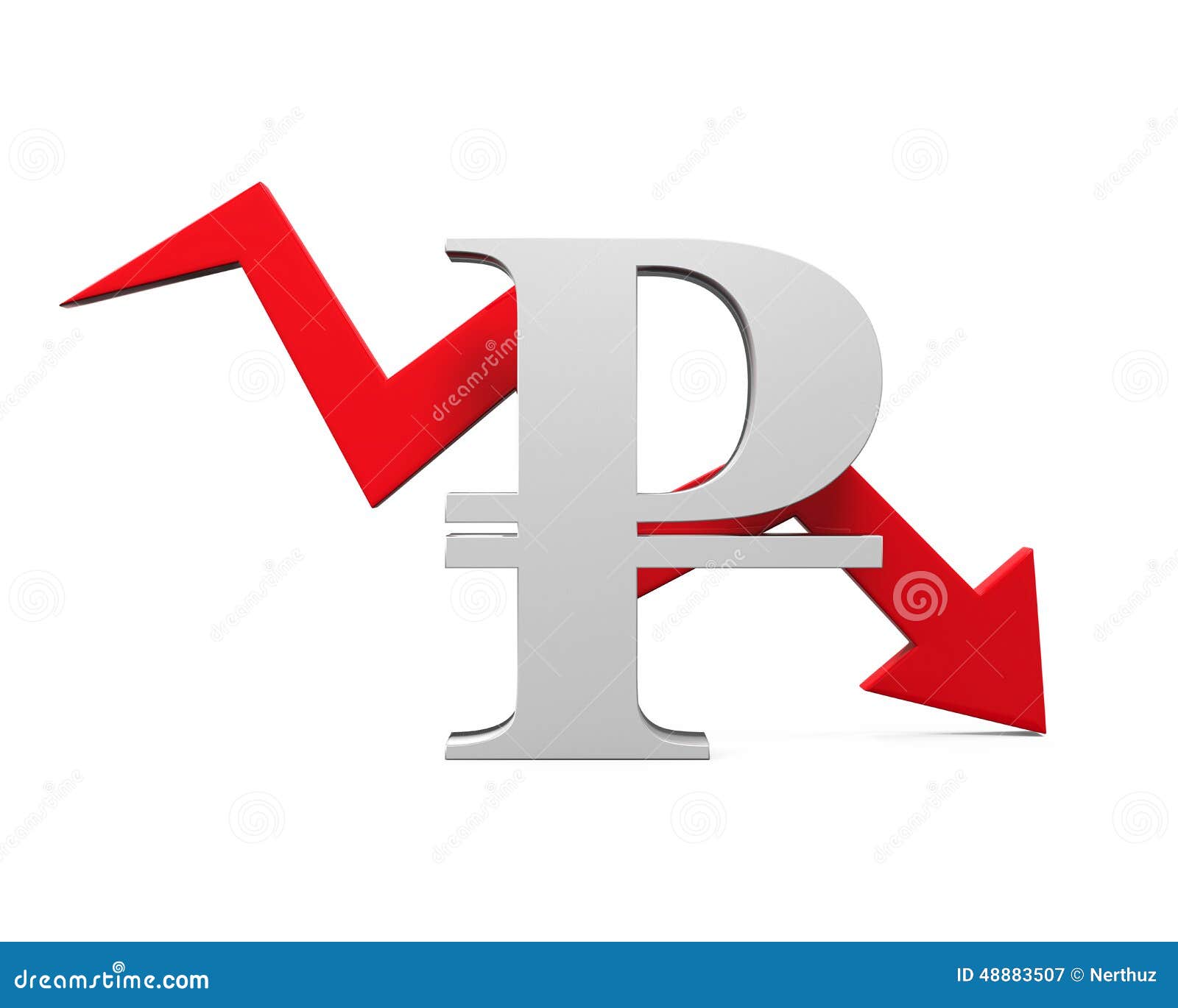 Russian Ruble Symbol and Red Arrow Stock Illustration - Illustration of ...