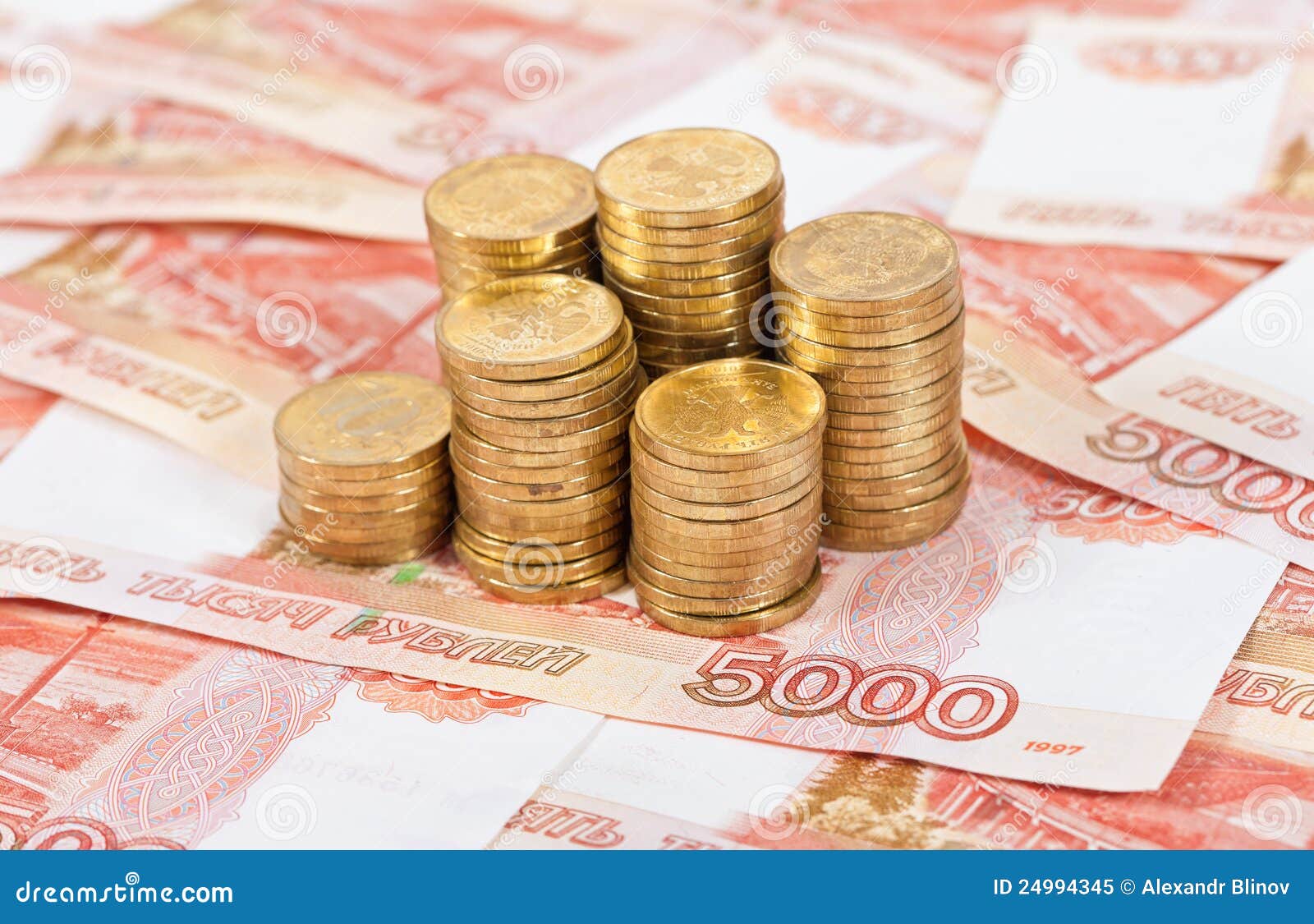 Russian Rubles Banknotes And Coins. Stock Image - Image of emitting ...